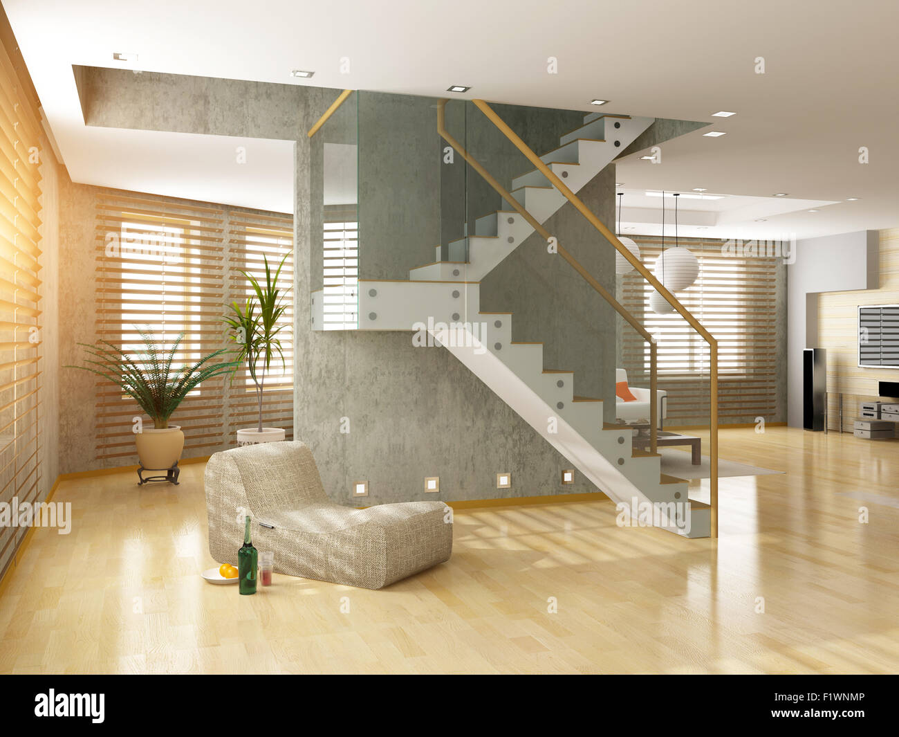 modern loft interior design (3d concept Stock Photo - Alamy