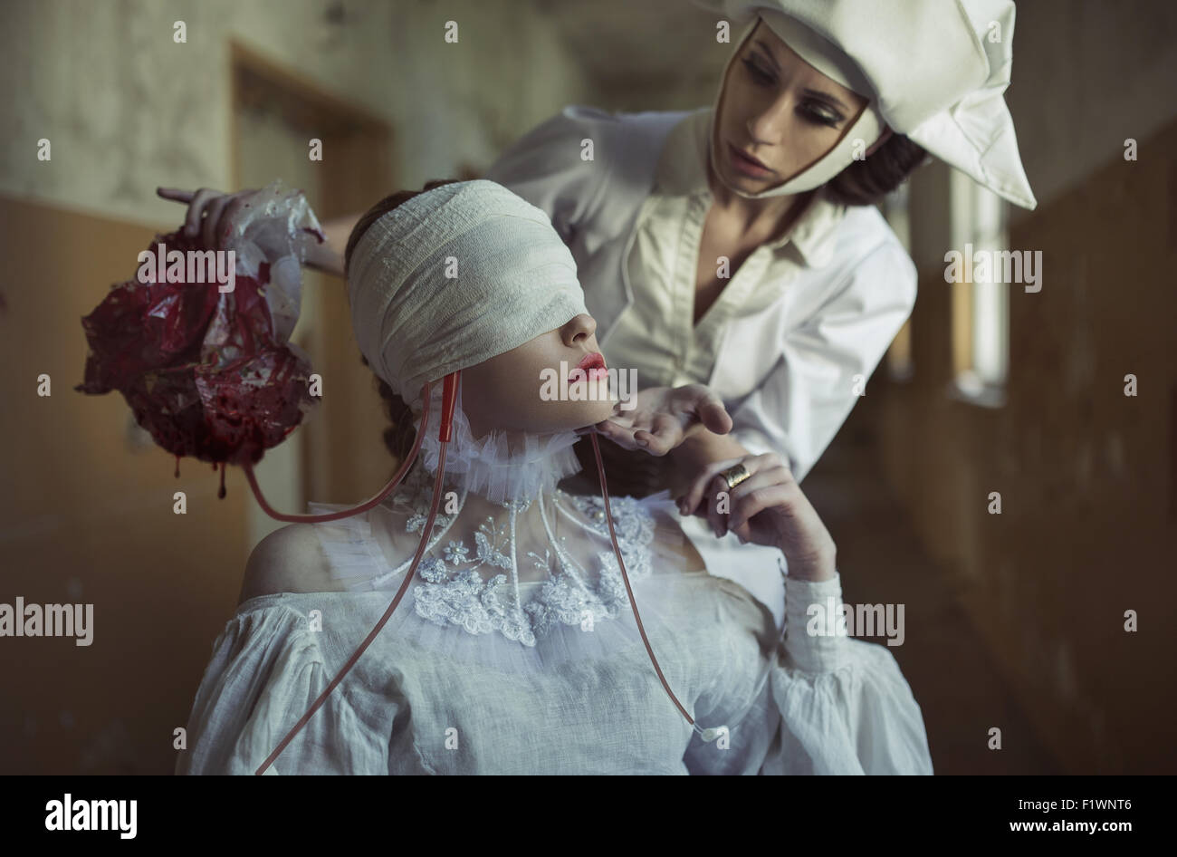 Blind patient and nurse in the old creepy hospital Stock Photo - Alamy