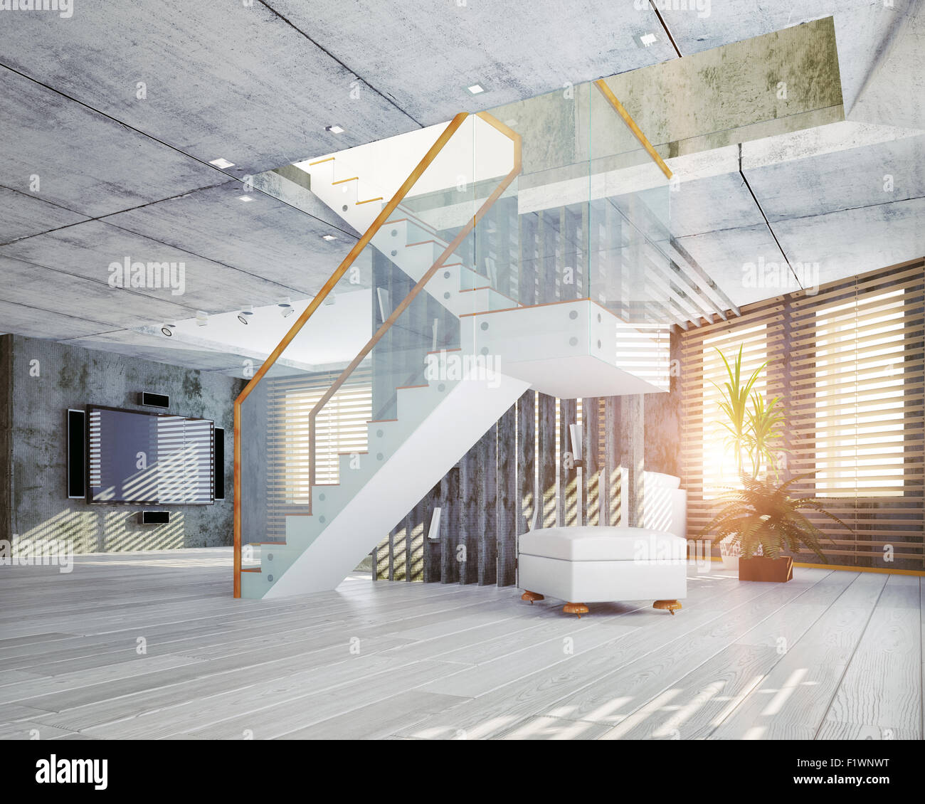 Modern loft interior. Contemporary design concept 3d Stock Photo - Alamy