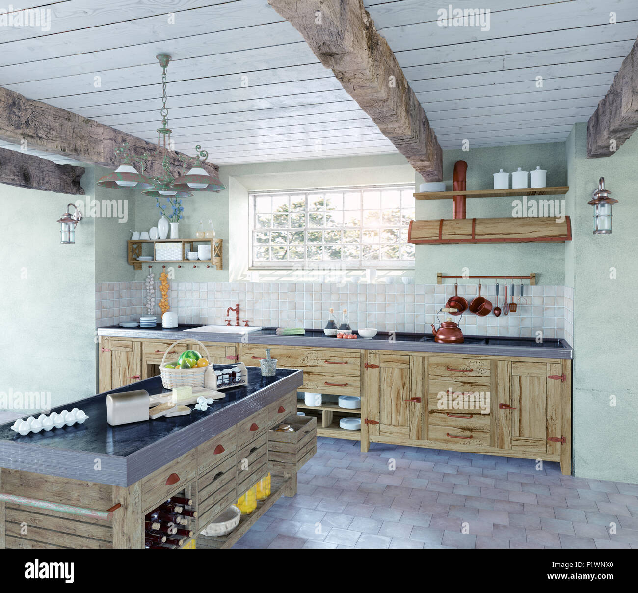 beautiful old-style kitchen interior. 3D concept Stock Photo - Alamy