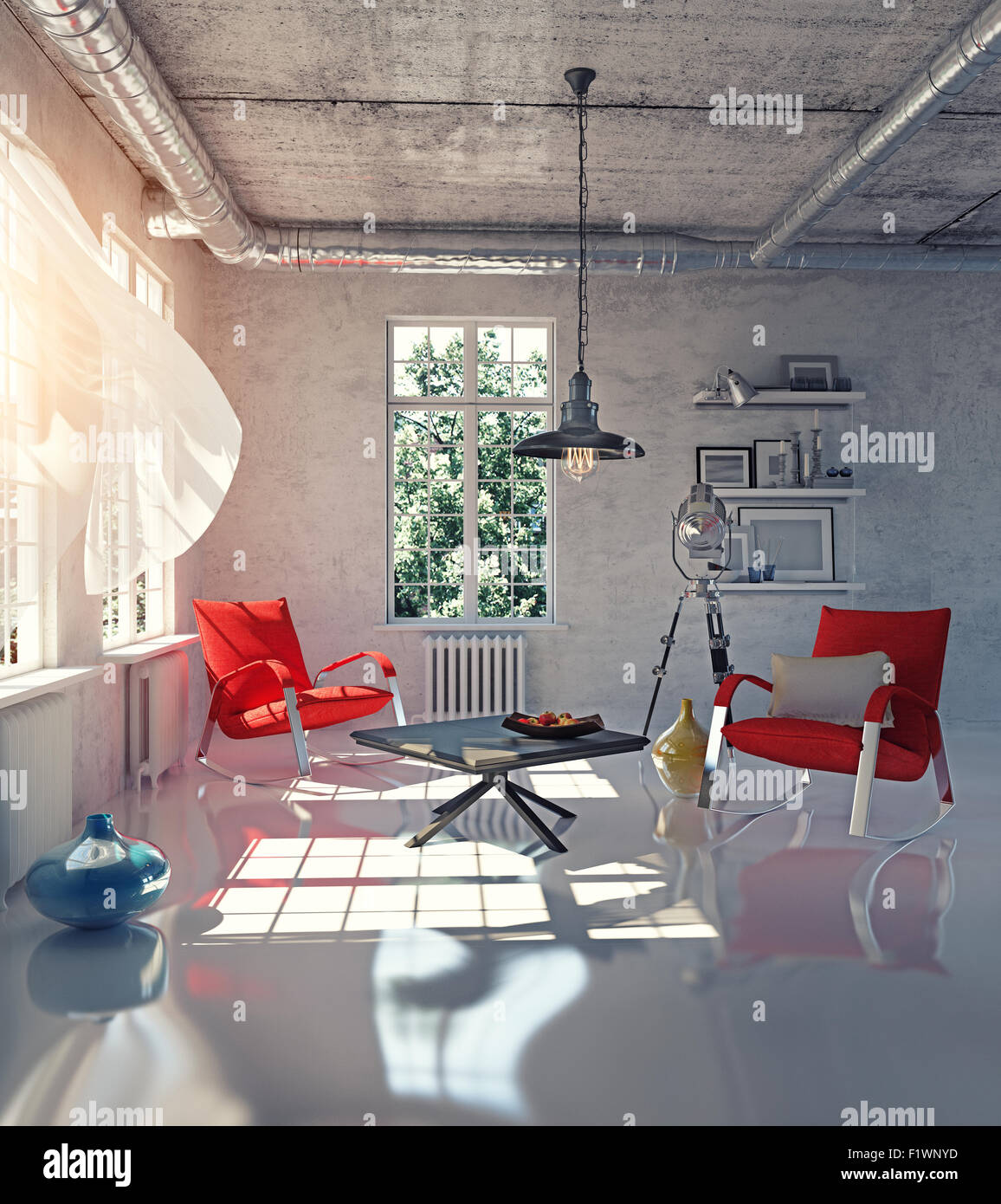 modern loft interior concept design (3d render Stock Photo - Alamy