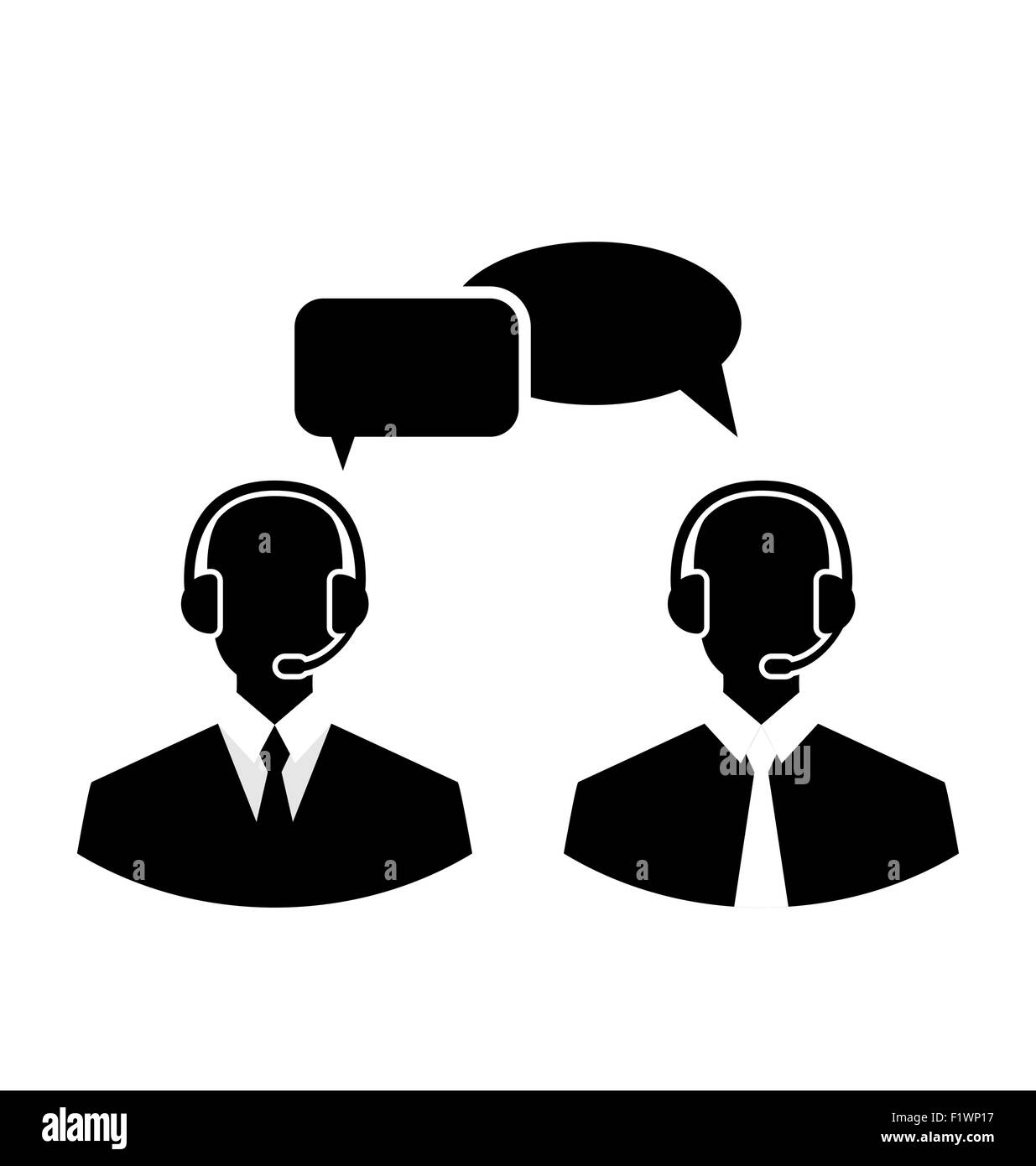 Flat icons of call center silhouette mans operators wearing head Stock ...