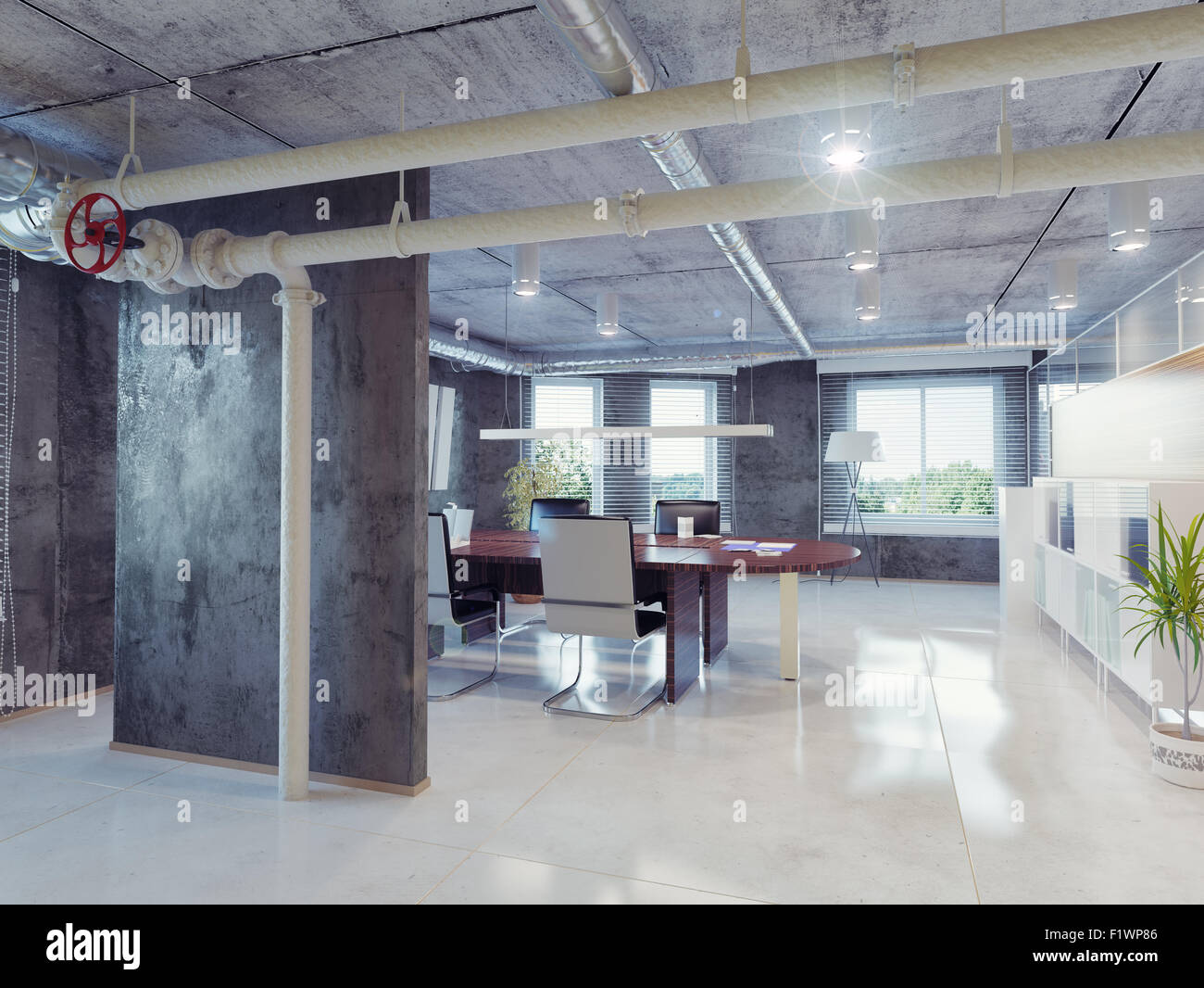 modern loft office interior. 3d design concept Stock Photo - Alamy