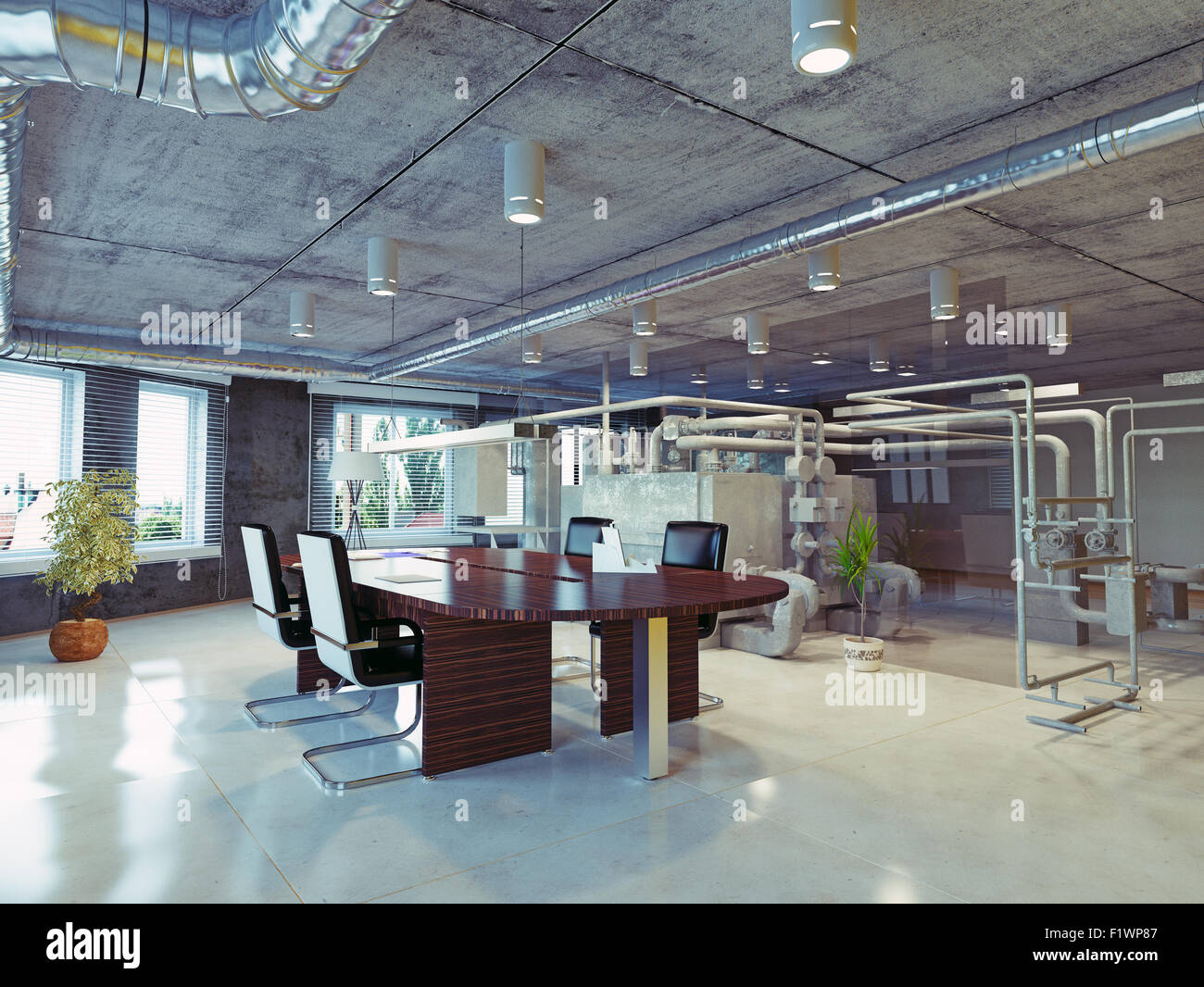 modern loft office interior. 3d design concept Stock Photo - Alamy