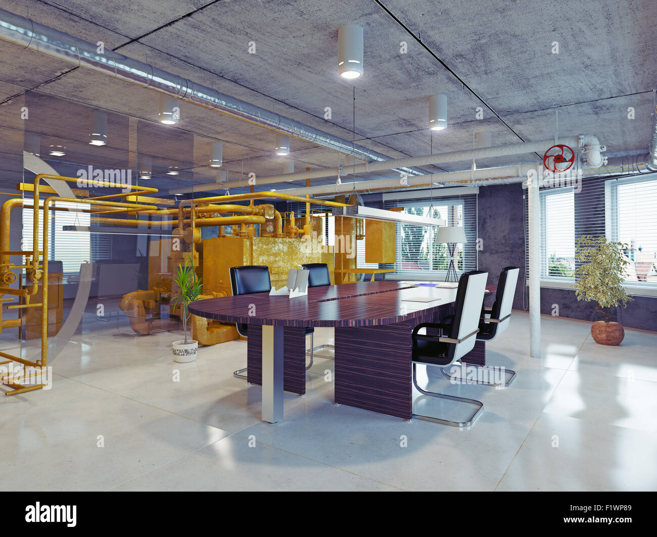 modern loft office interior. 3d design concept Stock Photo - Alamy