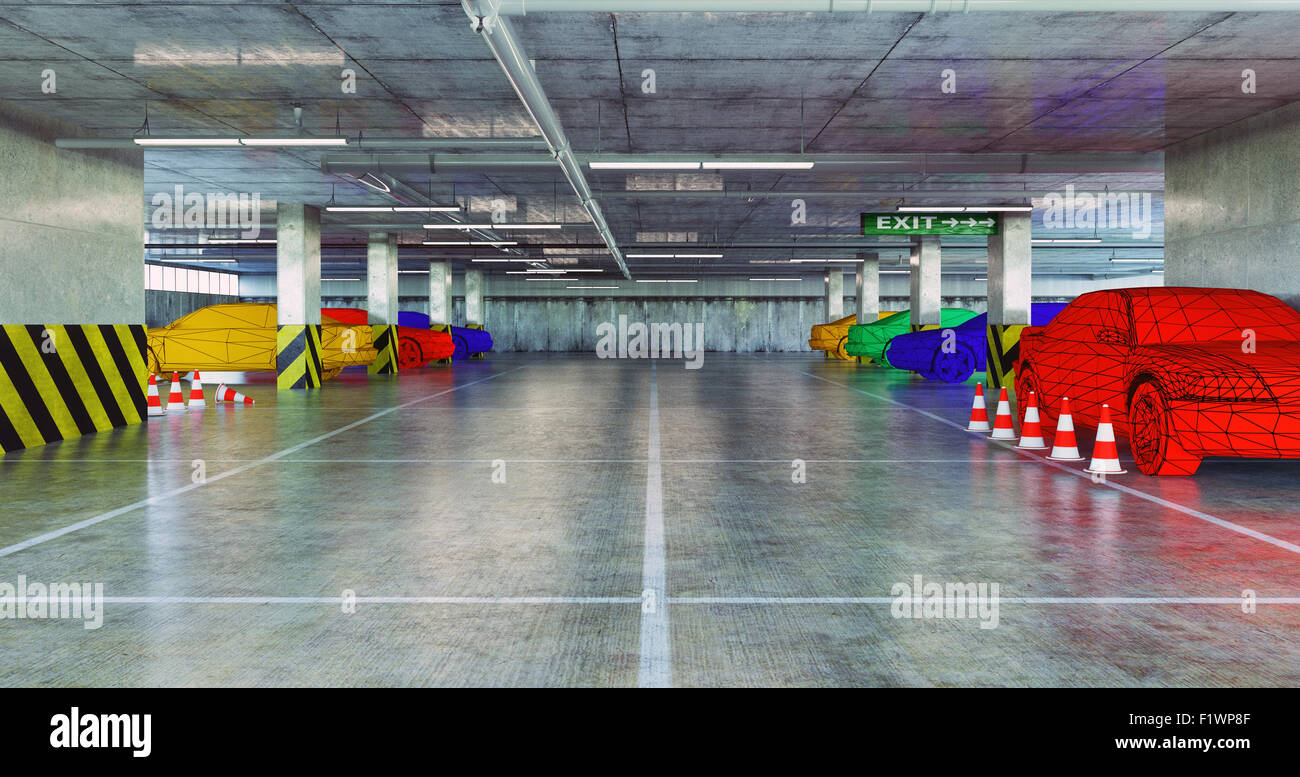 Low-poly color cars in the urban empty parking. 3d concept Stock Photo ...