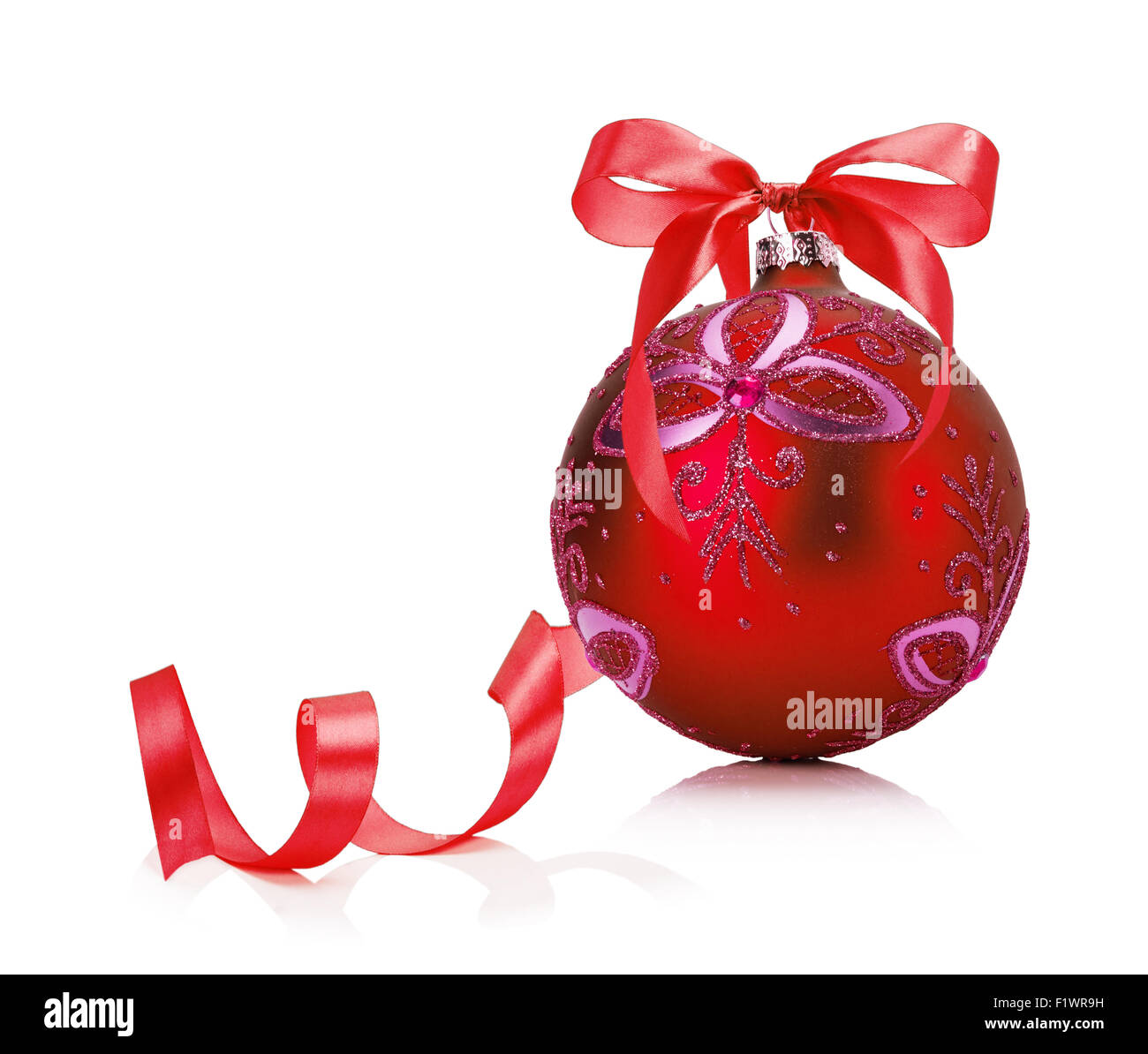 Christmas ball with red bow isolated on the white background Stock ...