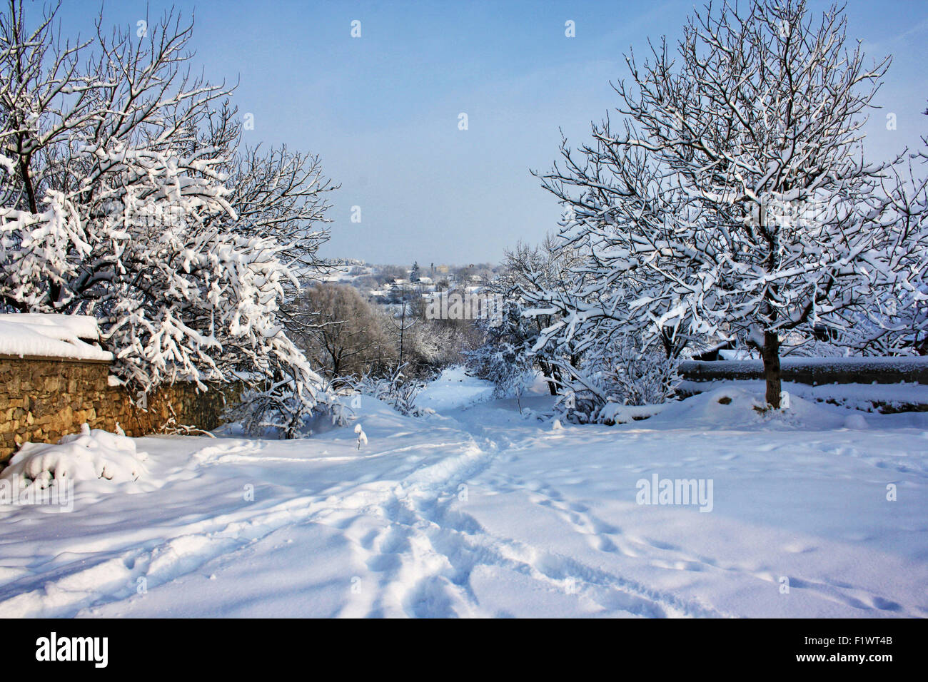 Winter village landscape Stock Photo - Alamy