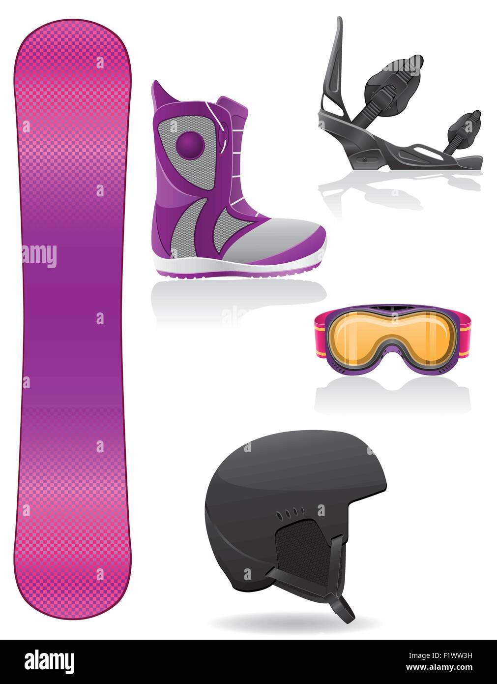 set icons equipment for snowboarding vector illustration isolated on ...