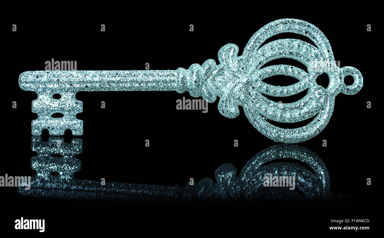 silver key on the black background Stock Photo - Alamy