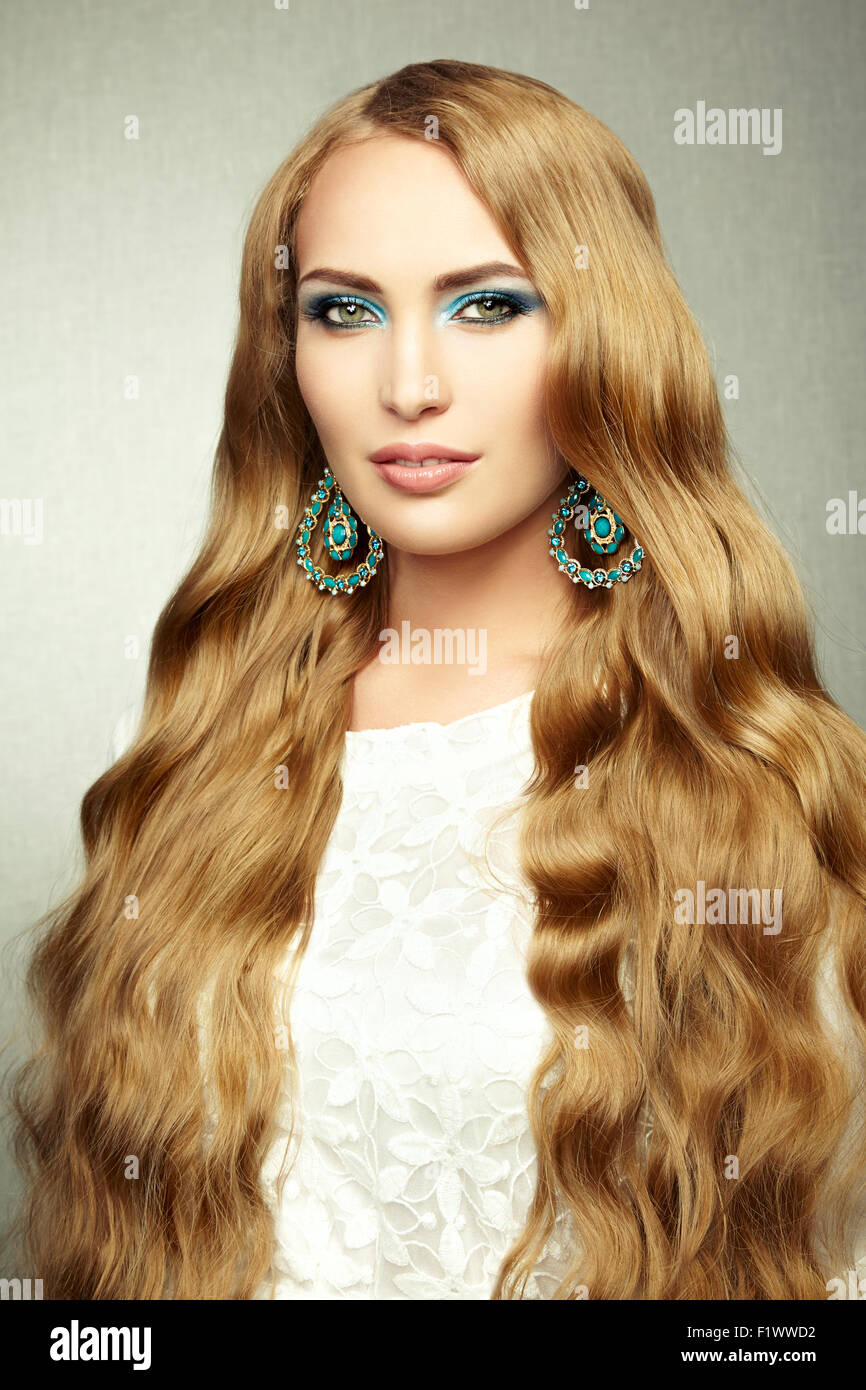 Photo of beautiful woman with magnificent hair. Perfect makeup. Fashion ...