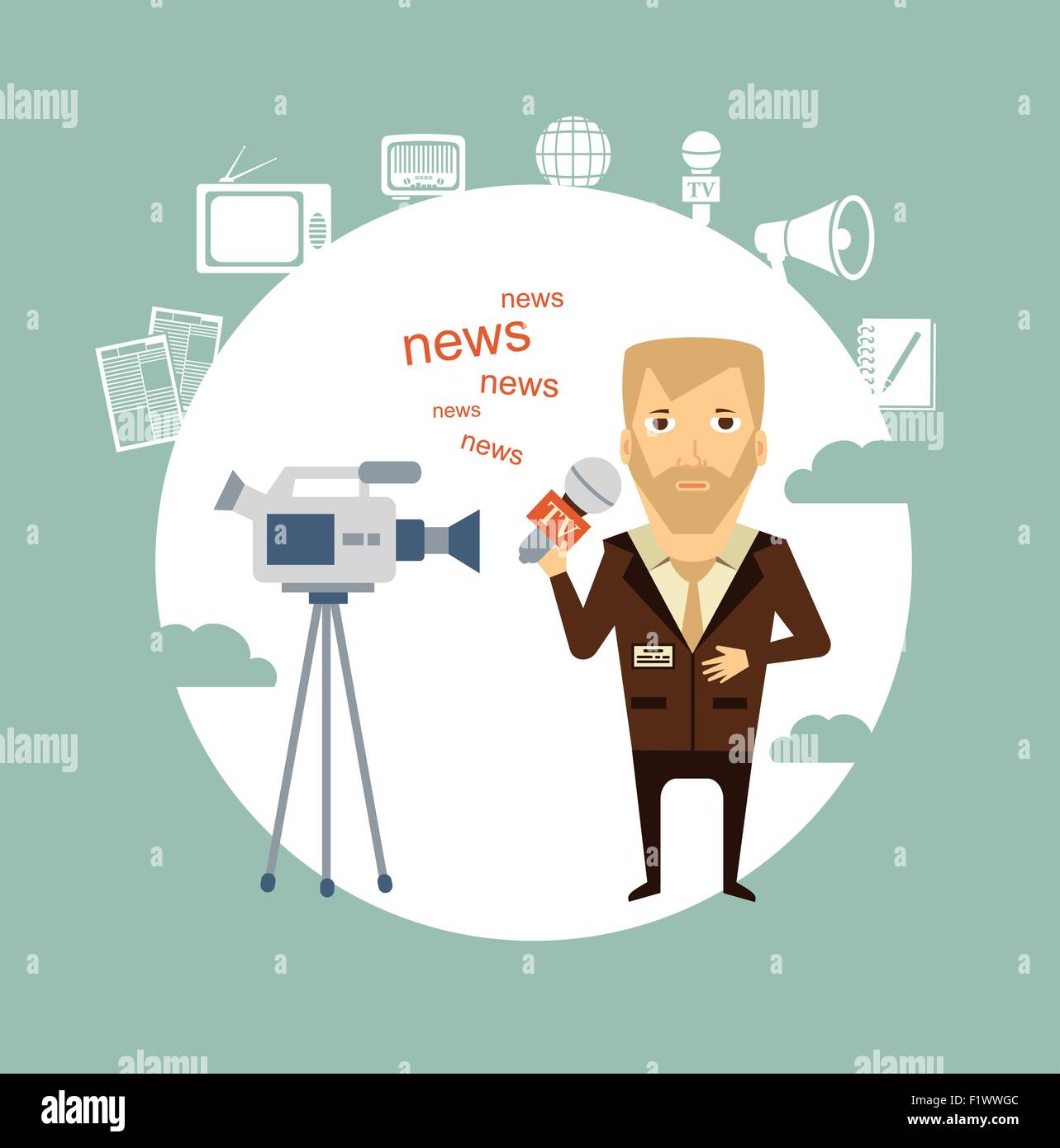 journalist said on camera illustration. Flat modern style vector design ...