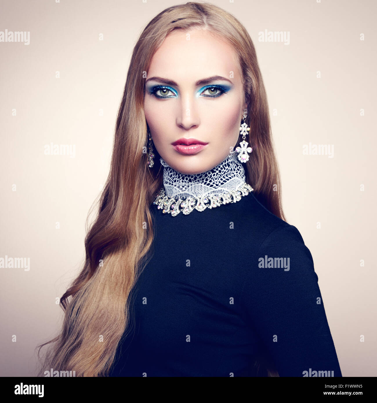 Photo of beautiful woman with magnificent hair. Perfect makeup. Fashion ...