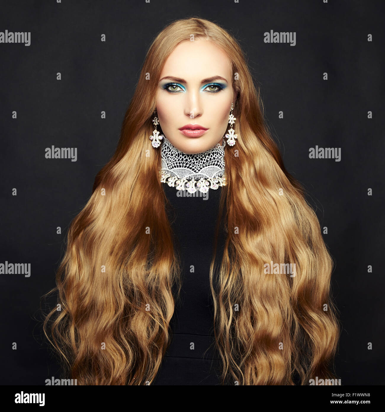 Photo of beautiful woman with magnificent hair. Perfect makeup. Fashion ...