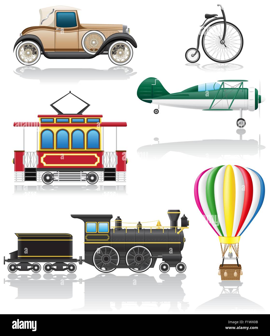 set icons old retro transport vector illustration isolated on white ...