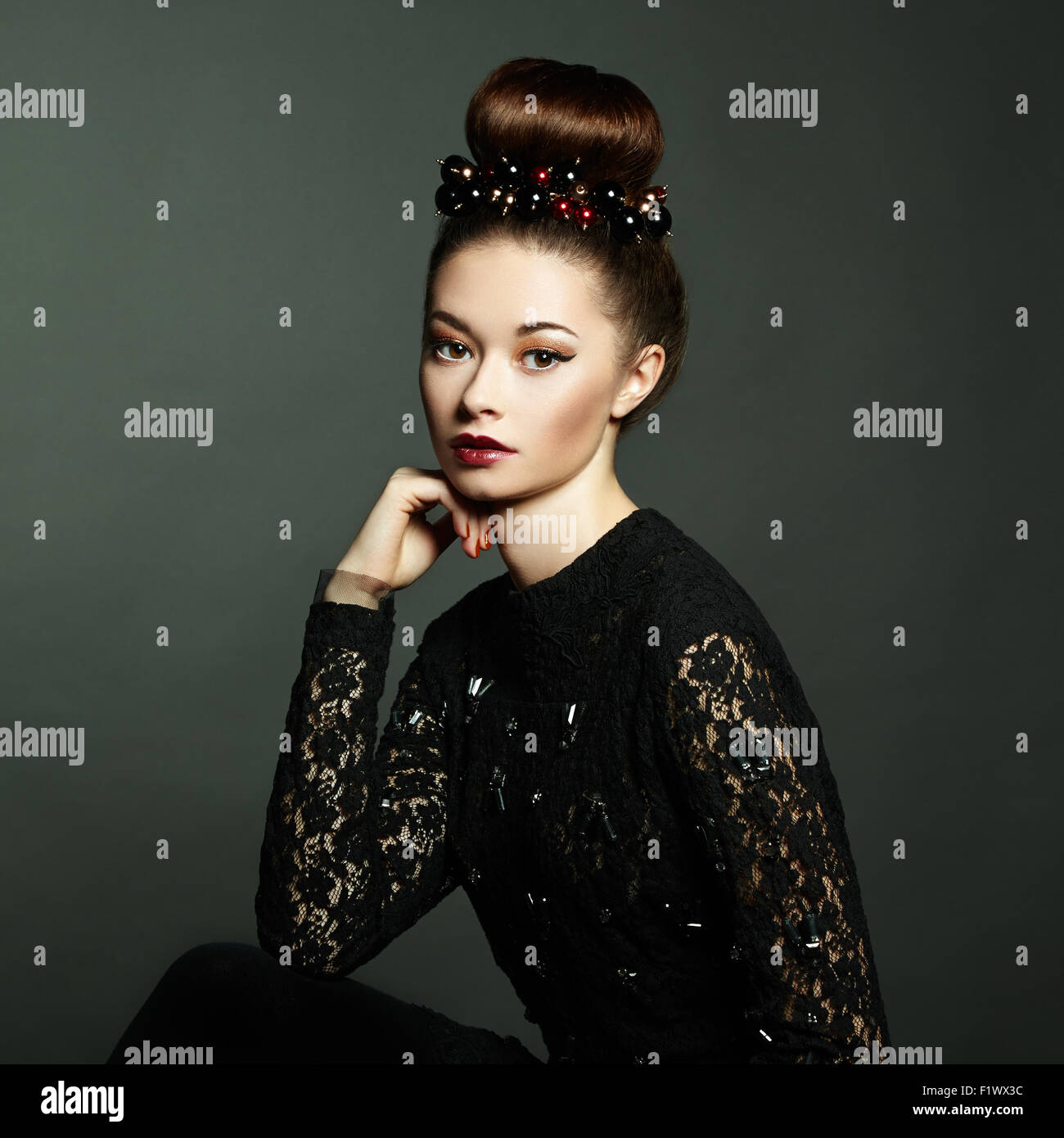 Photo of beautiful woman with magnificent hair. Perfect makeup. Fashion ...