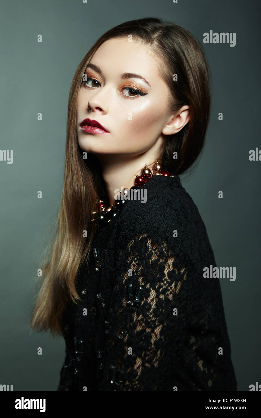 Photo of beautiful woman with magnificent hair. Perfect makeup. Fashion ...