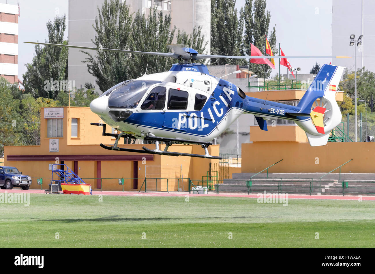 Helicopter of spanish police is taking off, after a show of spanish ...