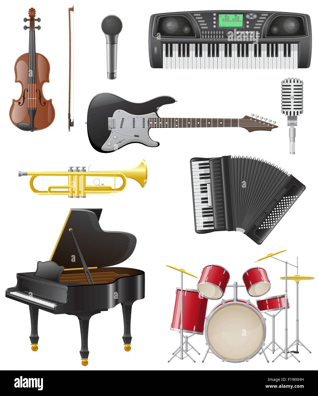 set icons of musical instruments vector illustration isolated on white ...
