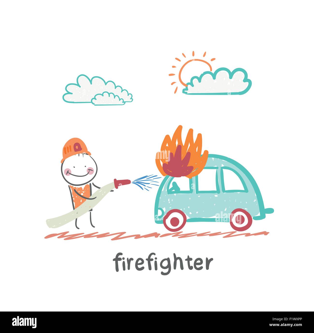 firefighter. Fun cartoon style illustration. The situation of life ...