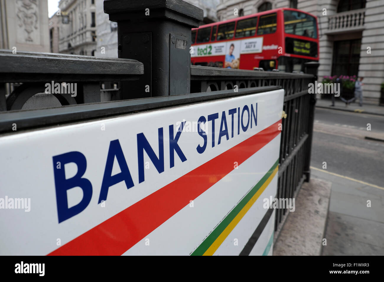 Bank Station underground sign in Lombard Street in the City of London ...