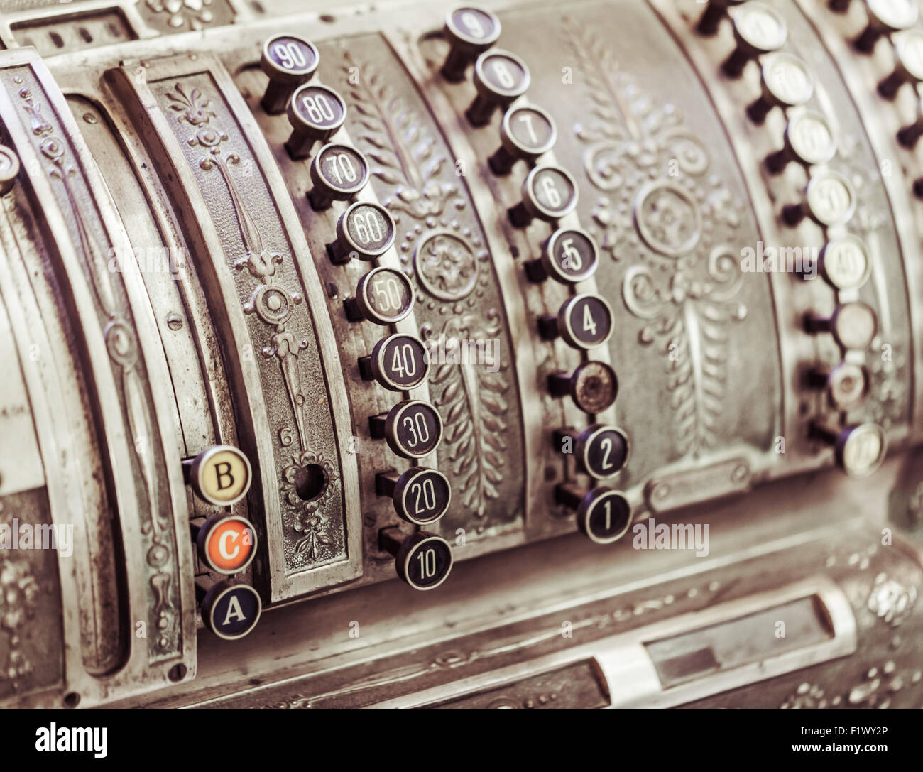 vintage old metal the cash register close-up Stock Photo - Alamy