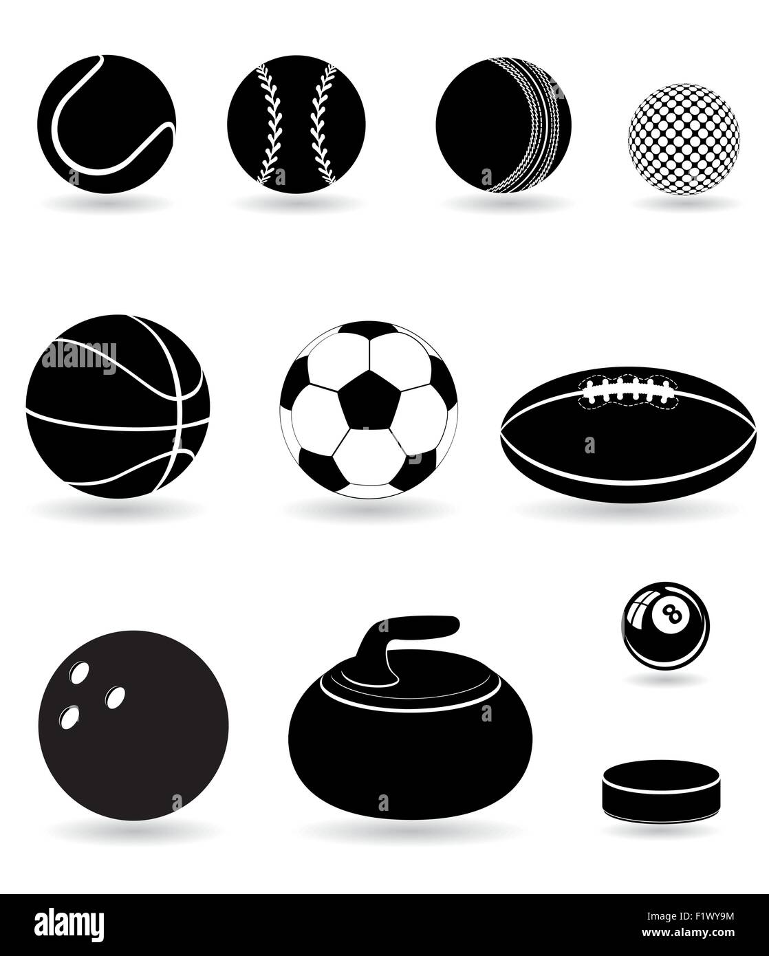 set icons sport balls black silhouette vector illustration isolated on ...