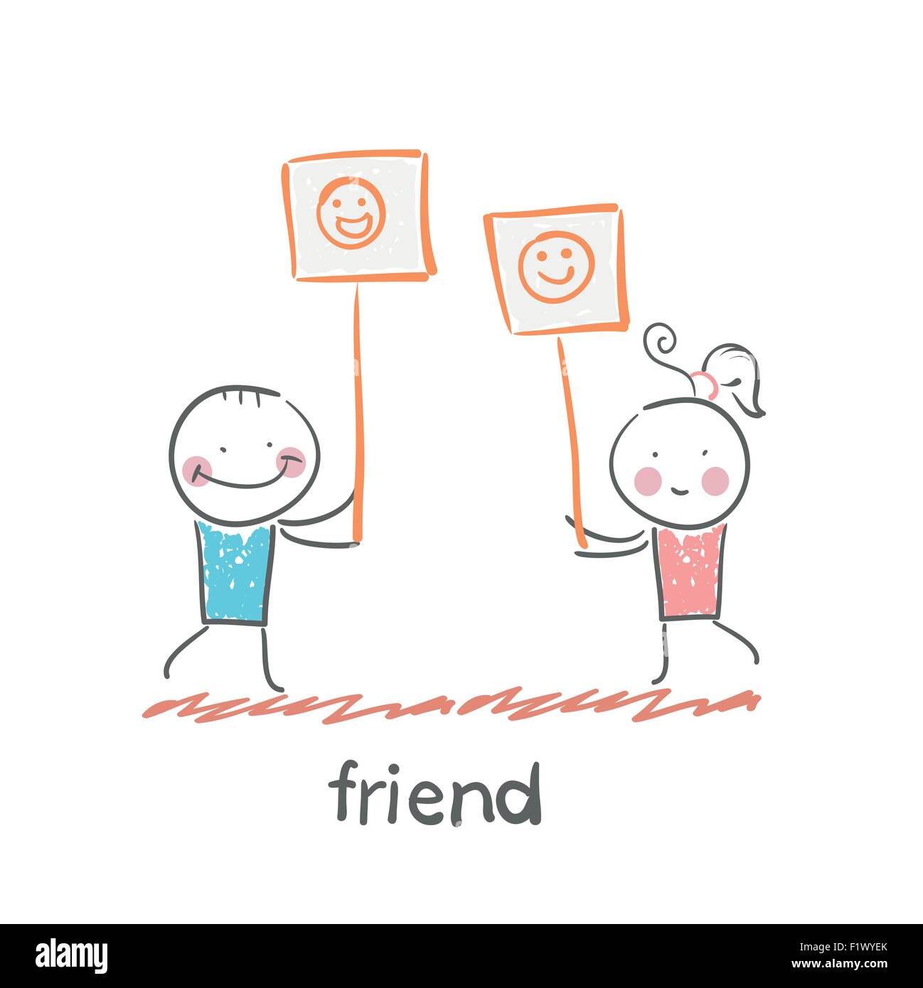 friend. Fun cartoon style illustration. The situation of life Stock ...