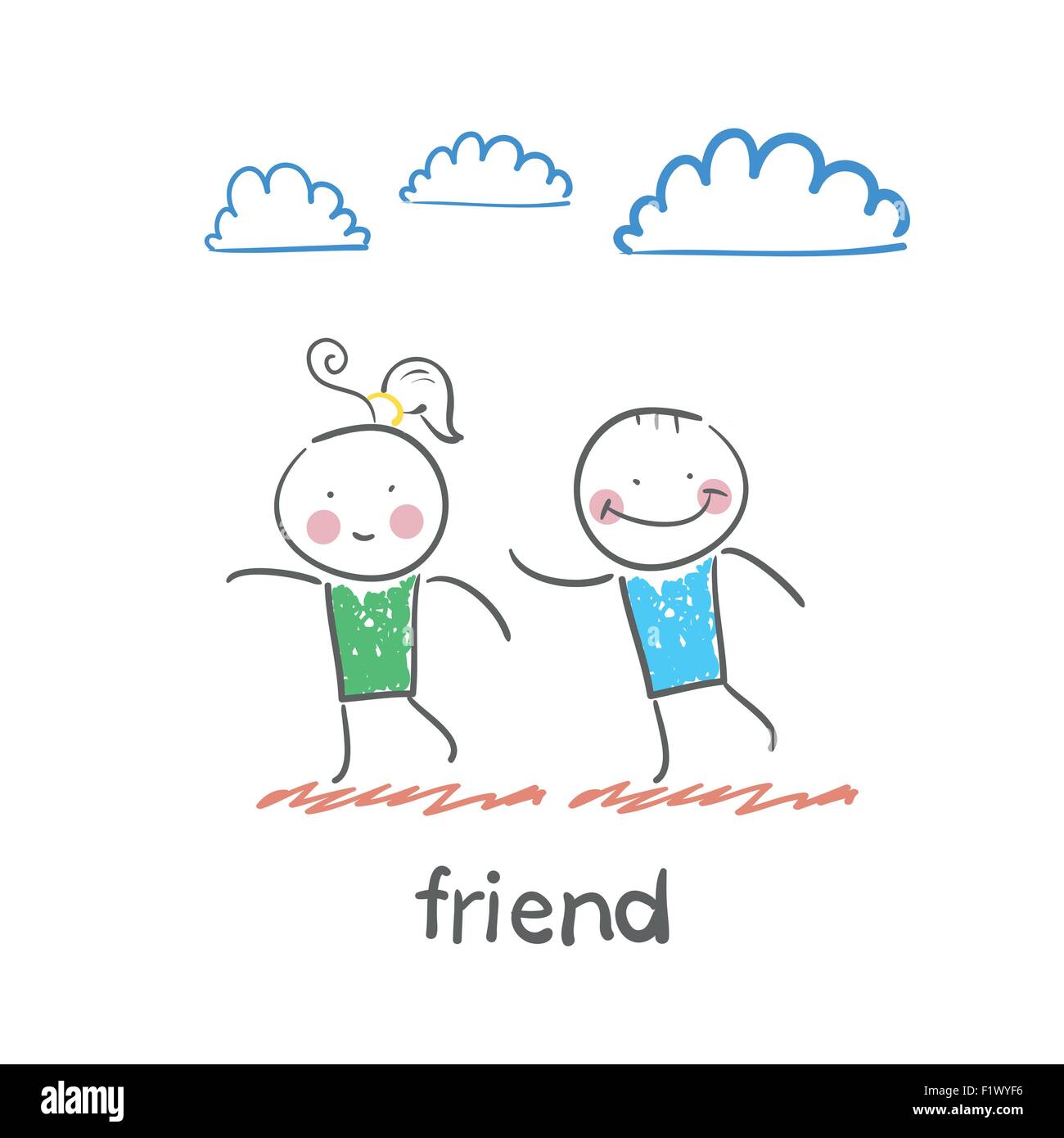 friend. Fun cartoon style illustration. The situation of life Stock ...