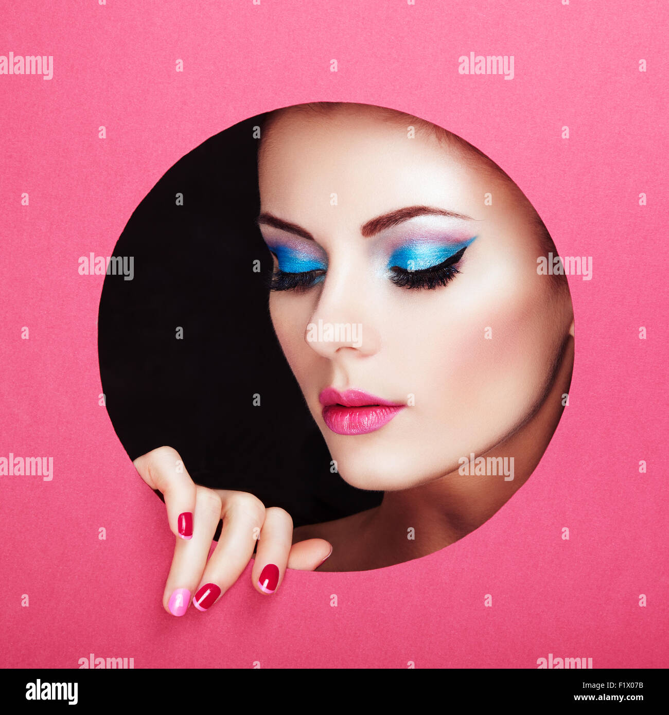 Conceptual beauty portrait of beautiful young woman. Perfect Manicure ...