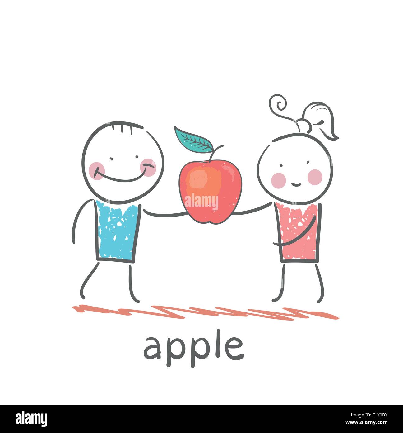 girl and boy holding an apple Stock Vector Image & Art - Alamy