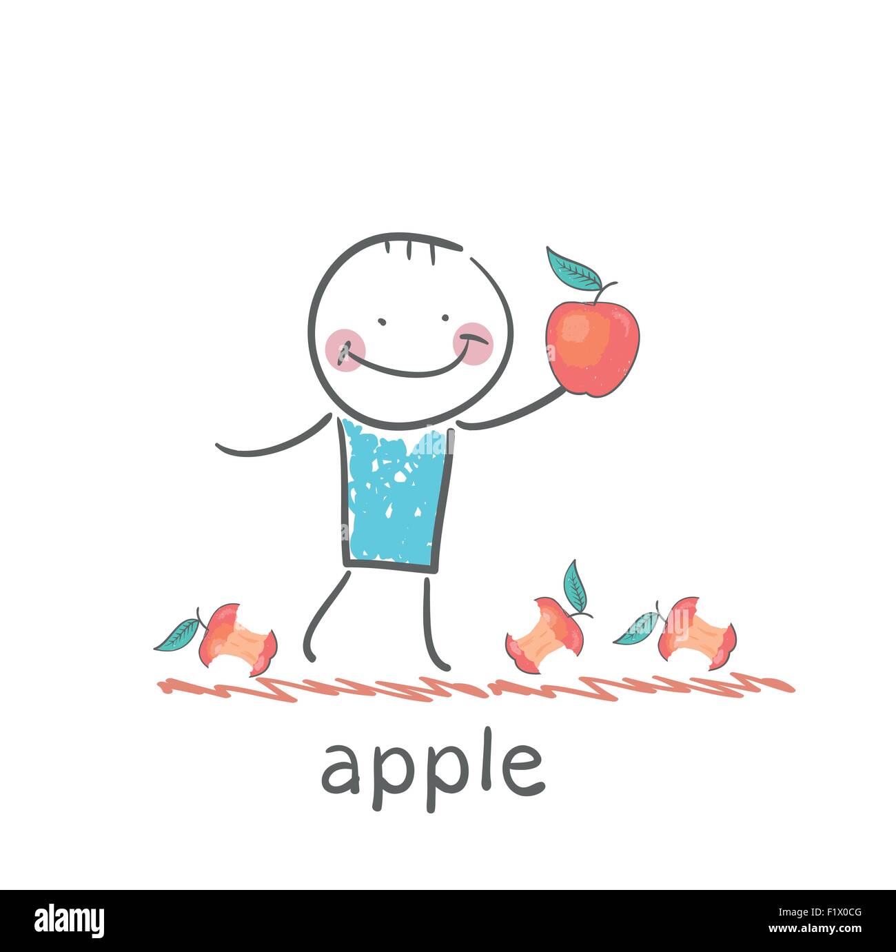 man holding an apple lying around and eats apples Stock Vector Image ...