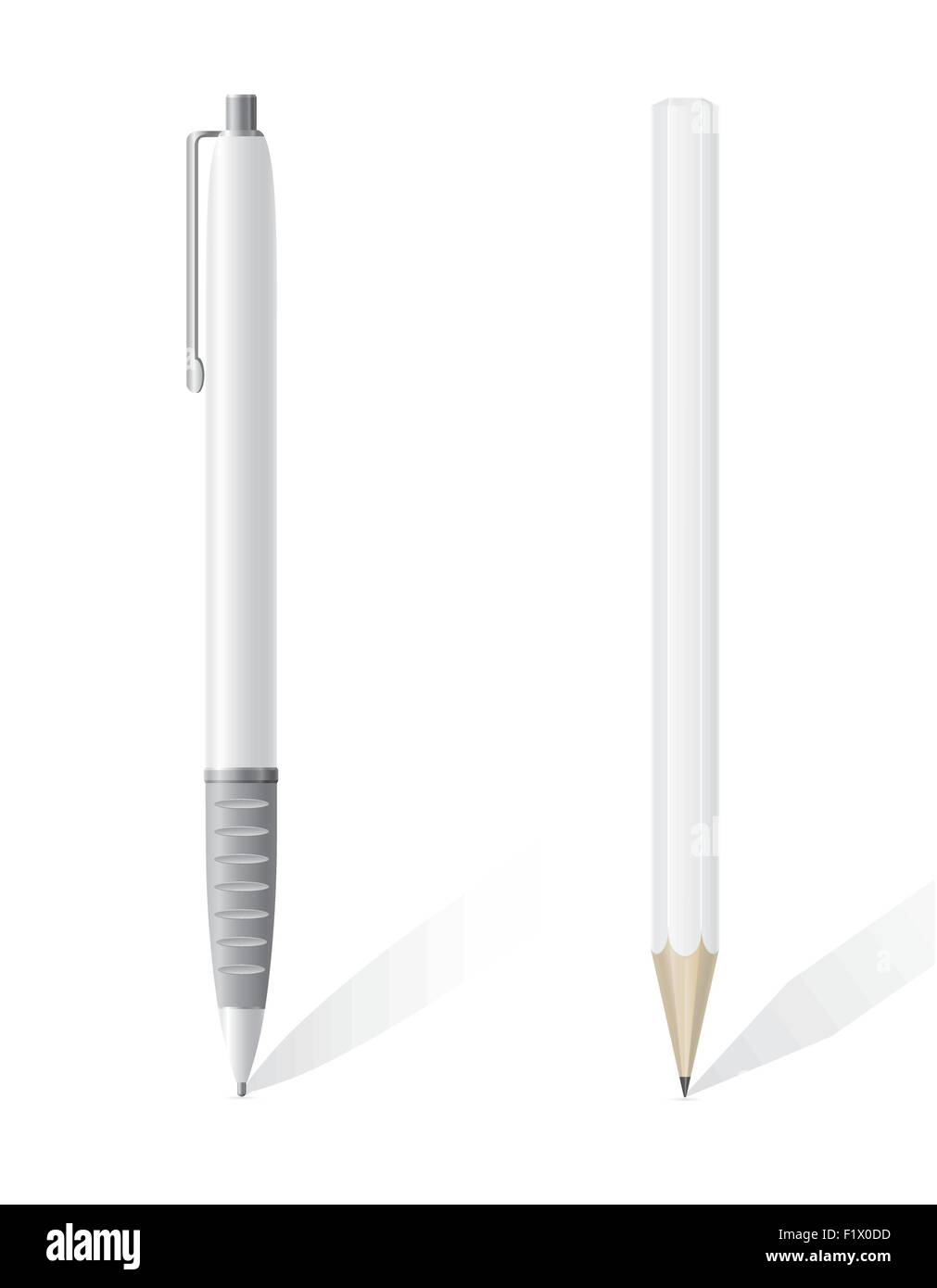white blank pencil and pen vector illustration isolated on background ...