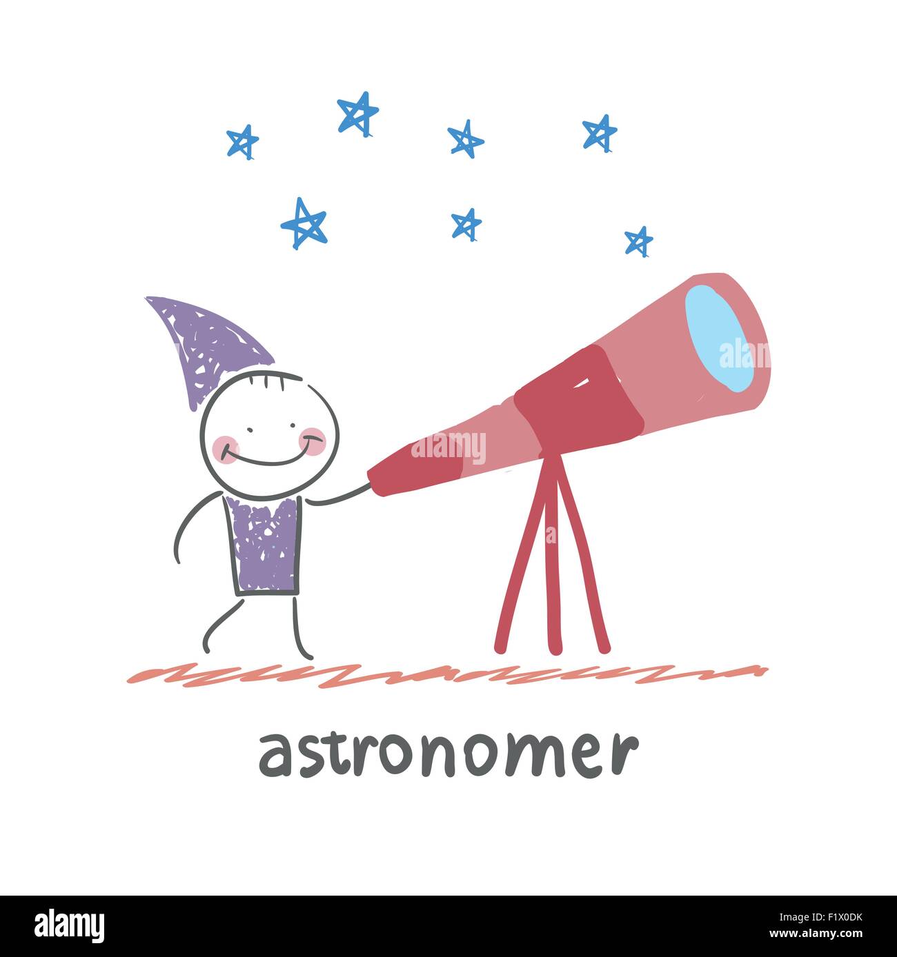 astronomer looking through a telescope. Fun cartoon style illustration ...