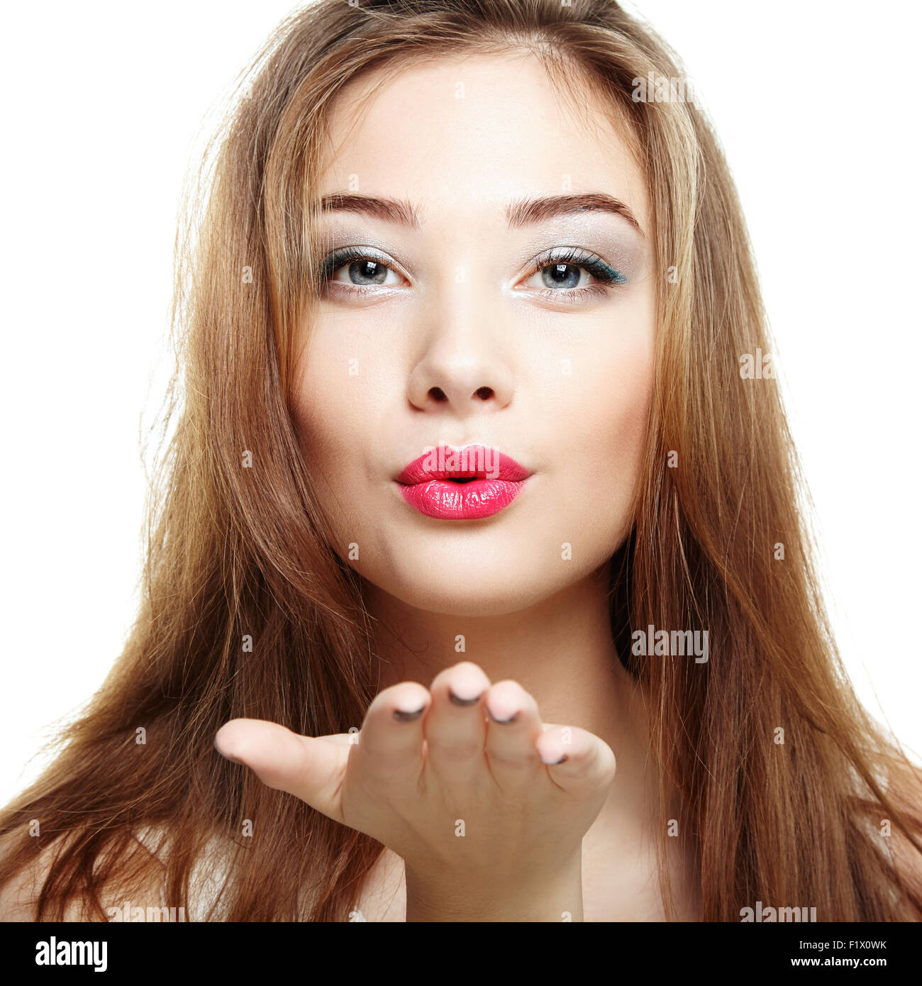 Beauty woman face. Young girl smiling. Isolated on white background ...