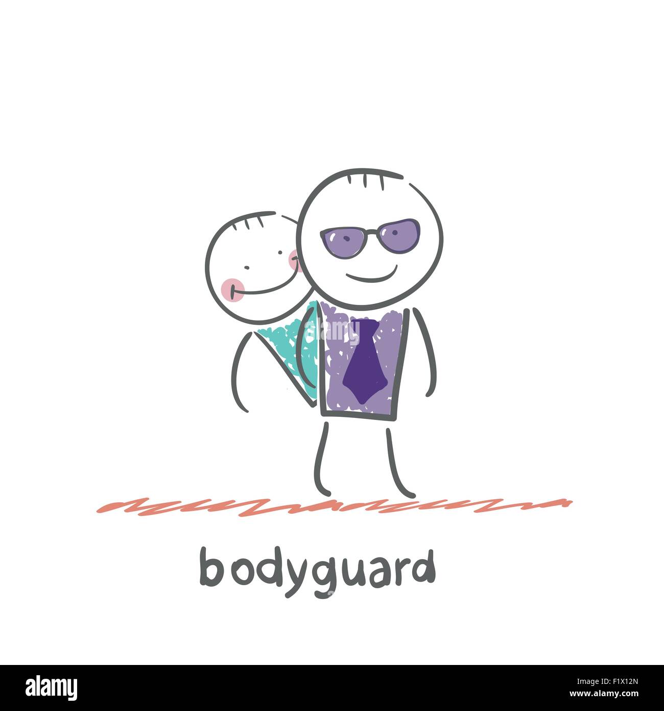 Bodyguard. Fun cartoon style illustration. The situation of life Stock ...