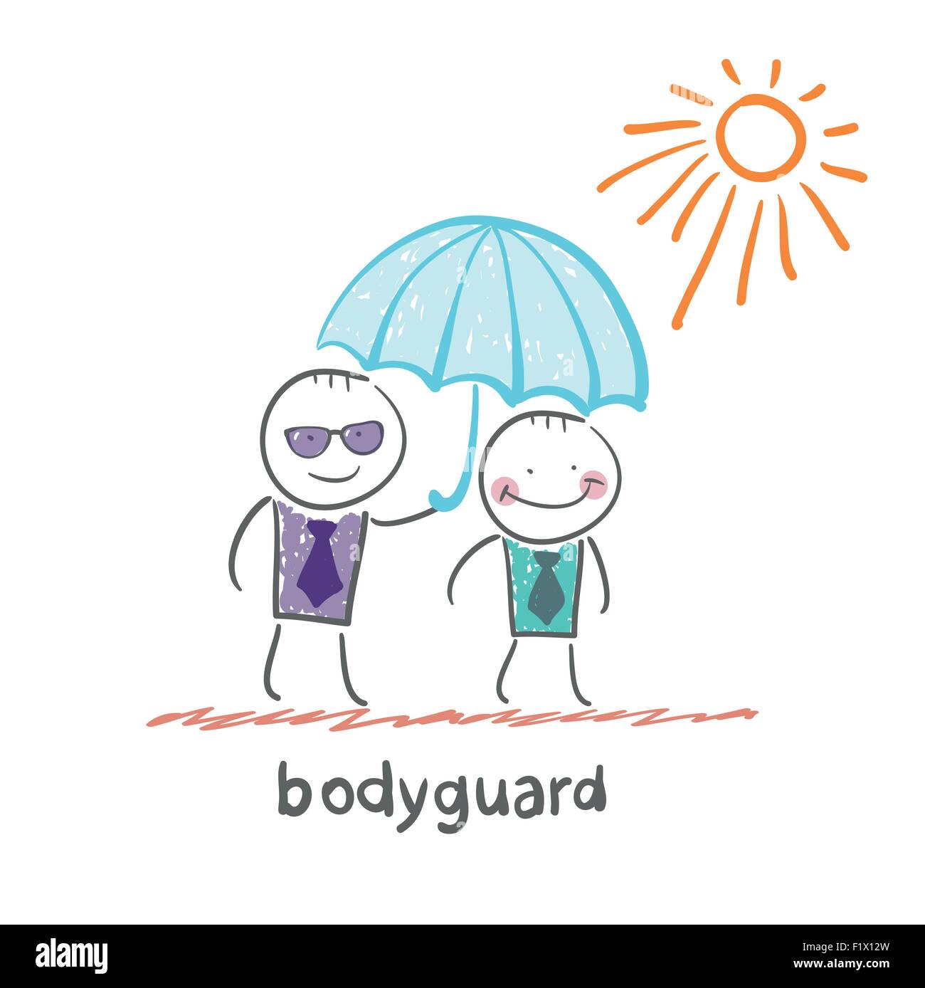 Bodyguard. Fun cartoon style illustration. The situation of life Stock ...