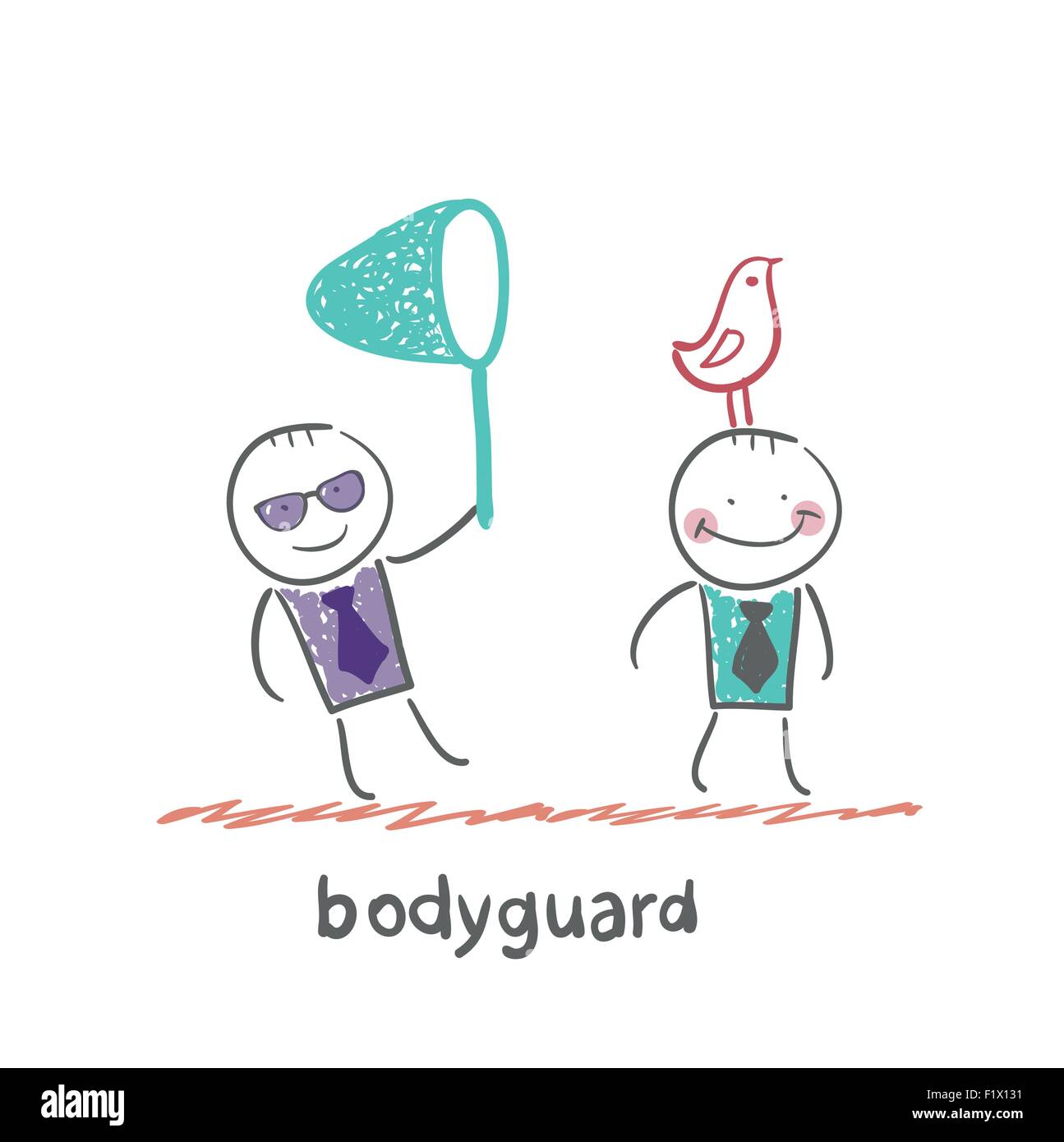 Bodyguard. Fun cartoon style illustration. The situation of life Stock ...