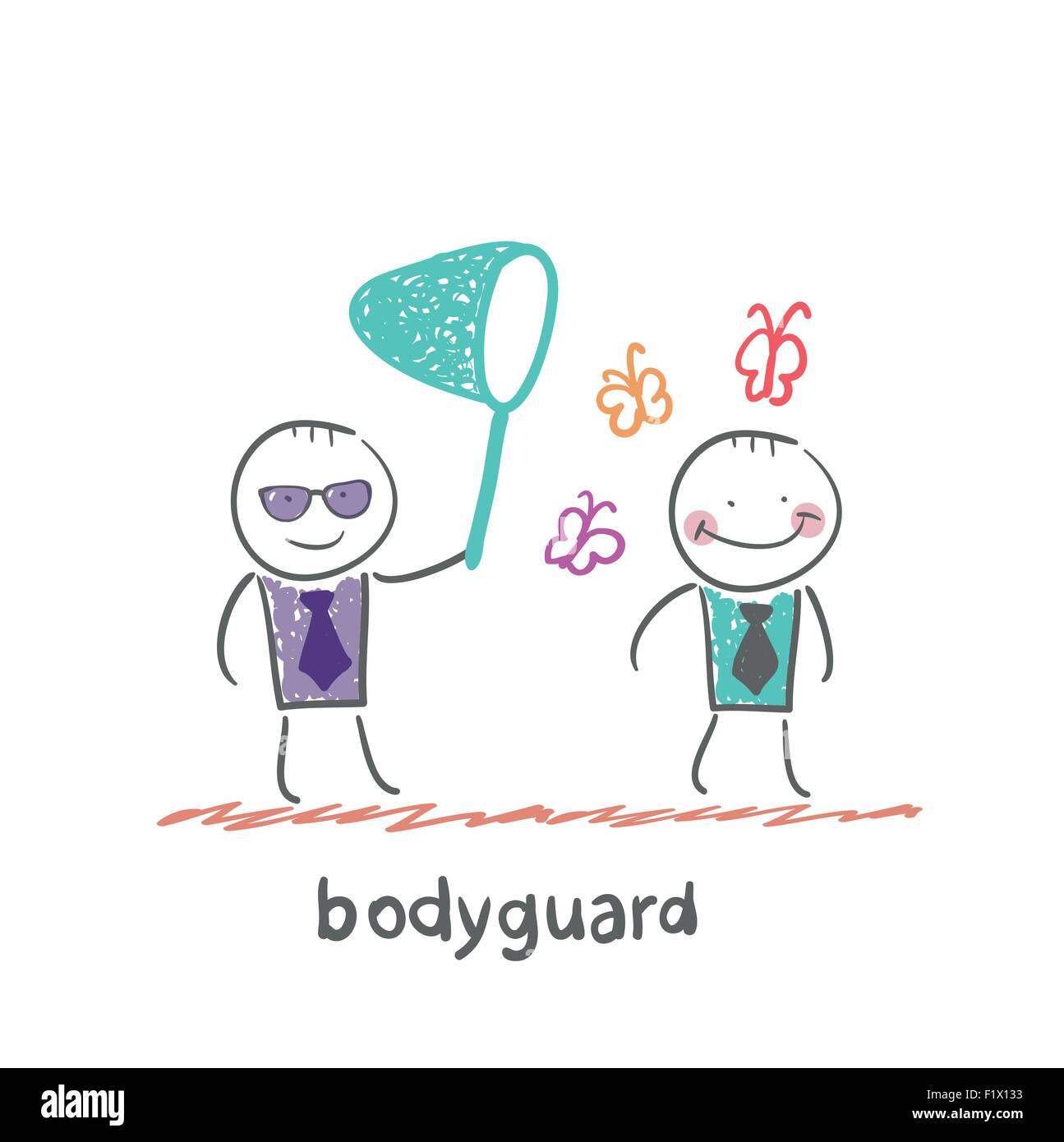 Bodyguard. Fun cartoon style illustration. The situation of life Stock ...