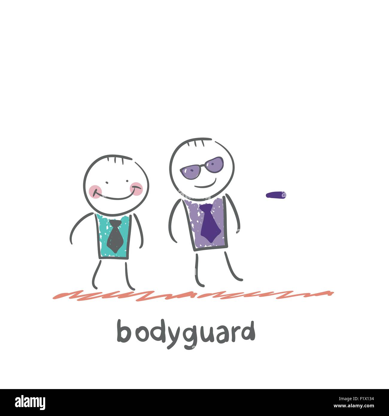 Bodyguard. Fun cartoon style illustration. The situation of life Stock ...