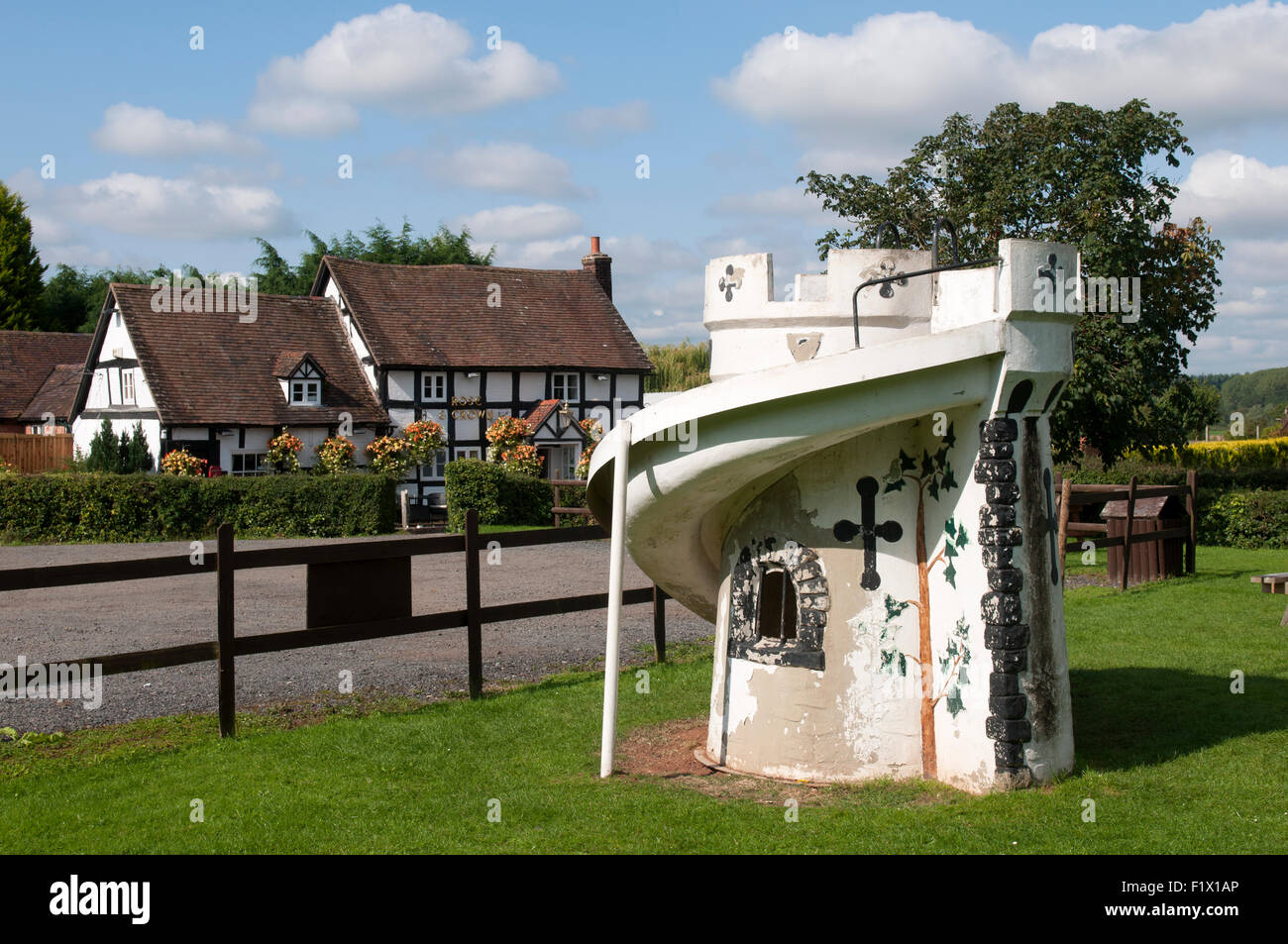 Pub playground castle, Severn Stoke, Worcestershire, England, UK Stock ...