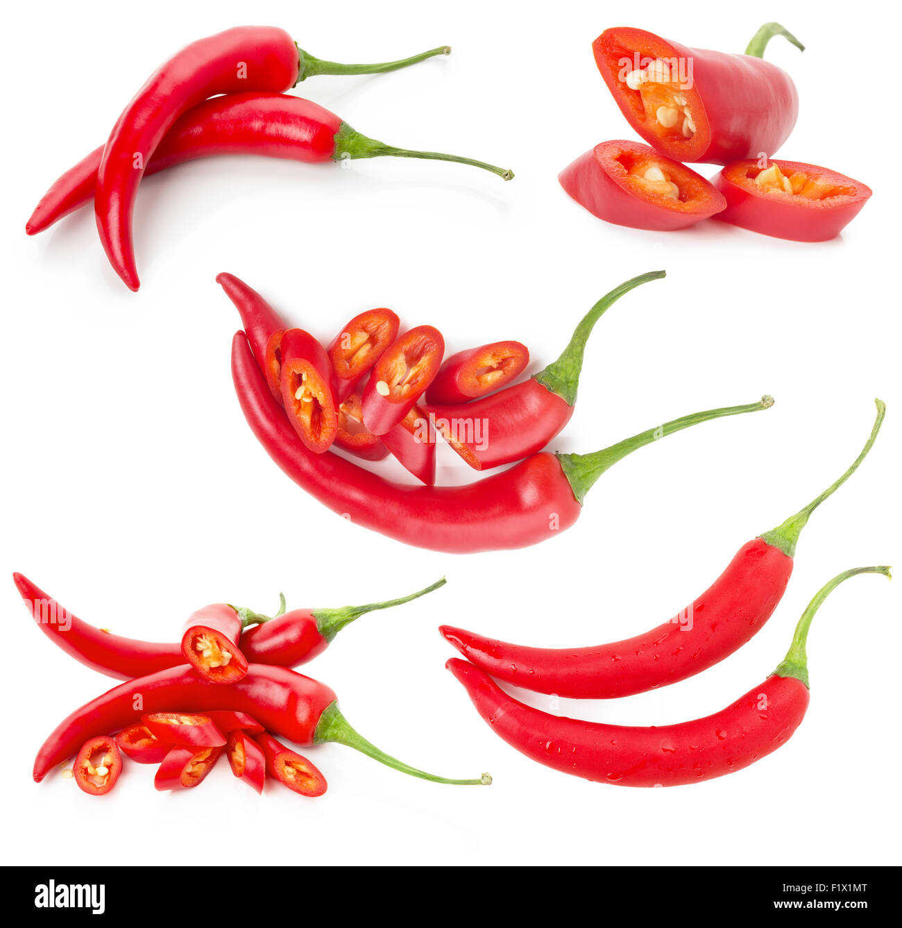 collection of red chilli peppers isolated on the white background Stock ...