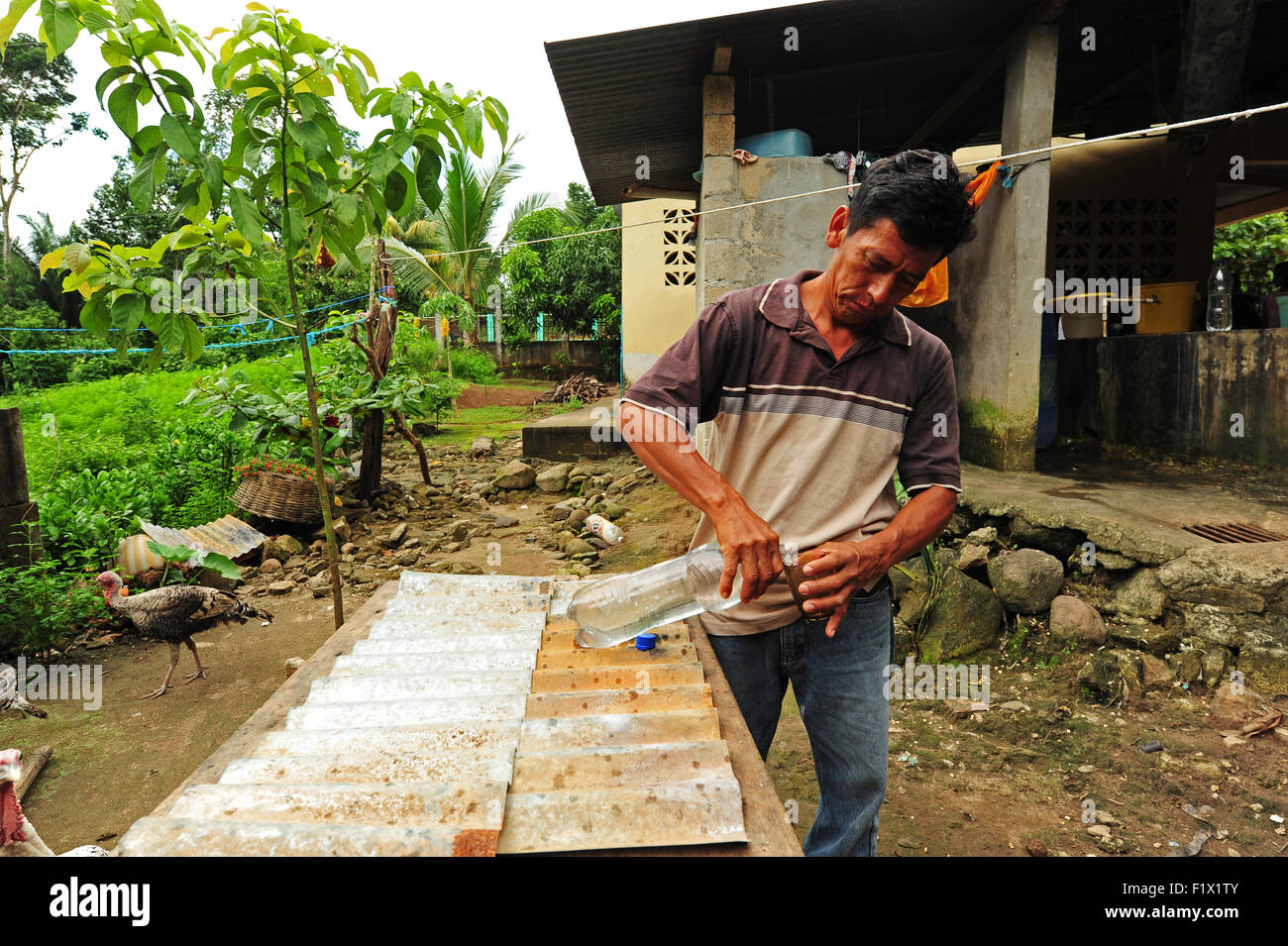 Guatemala, Retalhuleu, father preparing SODIS process for water (Moises ...