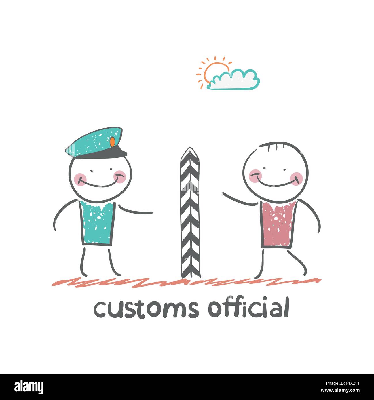 customs officer. Fun cartoon style illustration. The situation of life ...