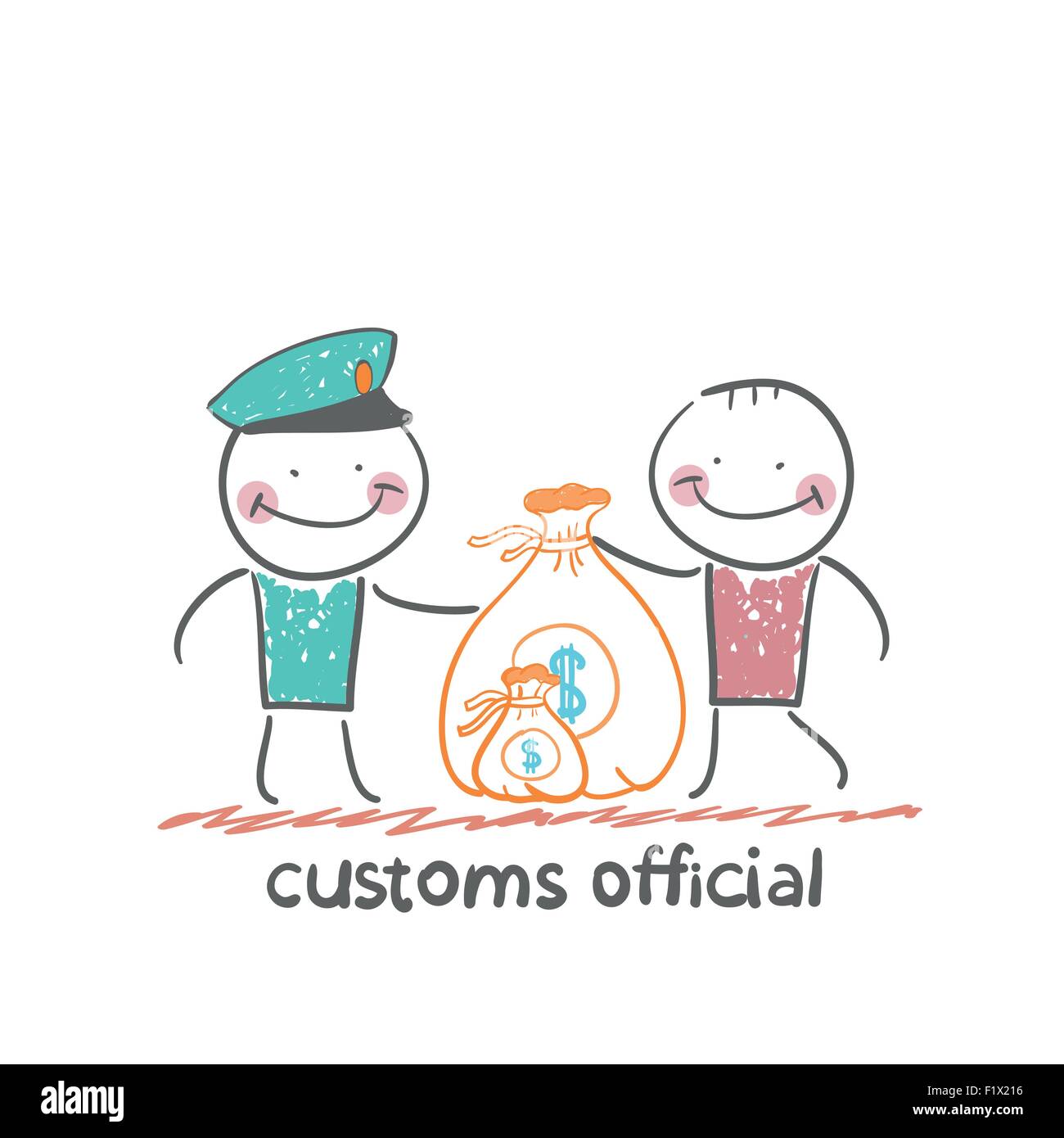 customs officer. Fun cartoon style illustration. The situation of life ...
