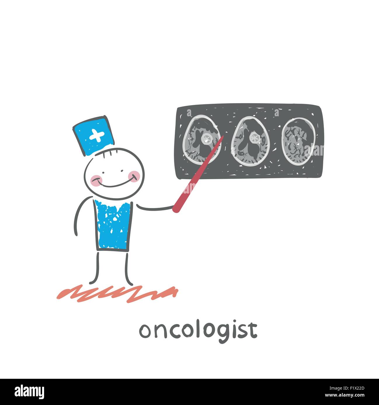 oncologist shows the X-ray imaging. Fun cartoon style illustration. The ...