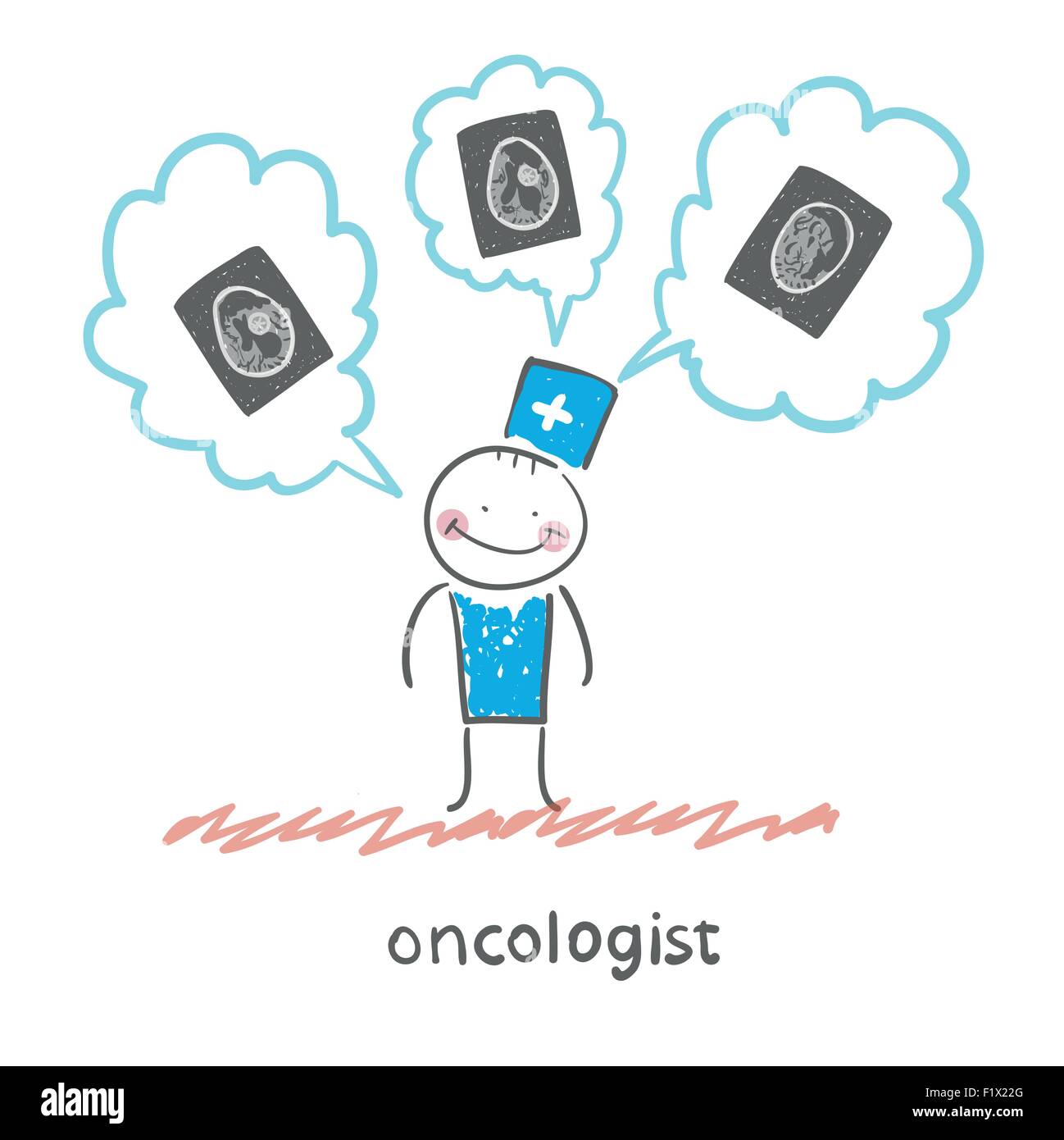 oncologist thinks of the x-ray images. Fun cartoon style illustration ...