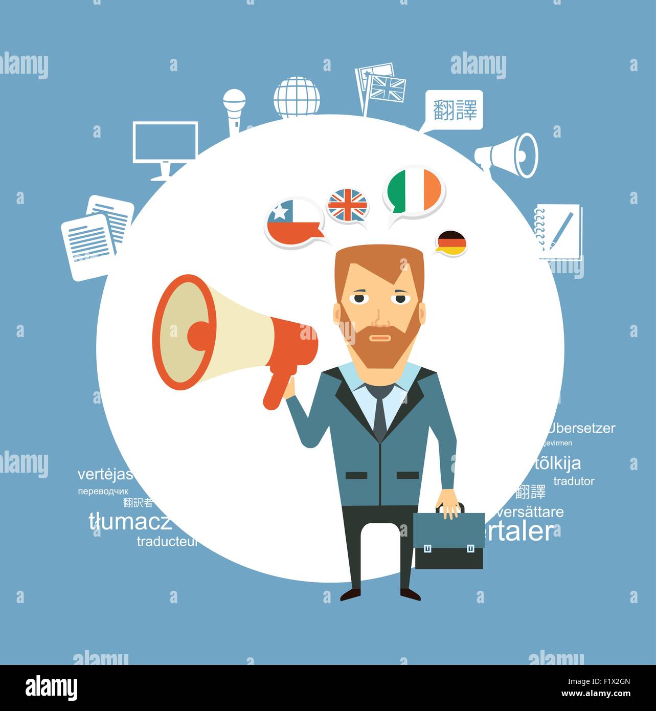 translator says in speaker illustration . Flat modern style vector ...