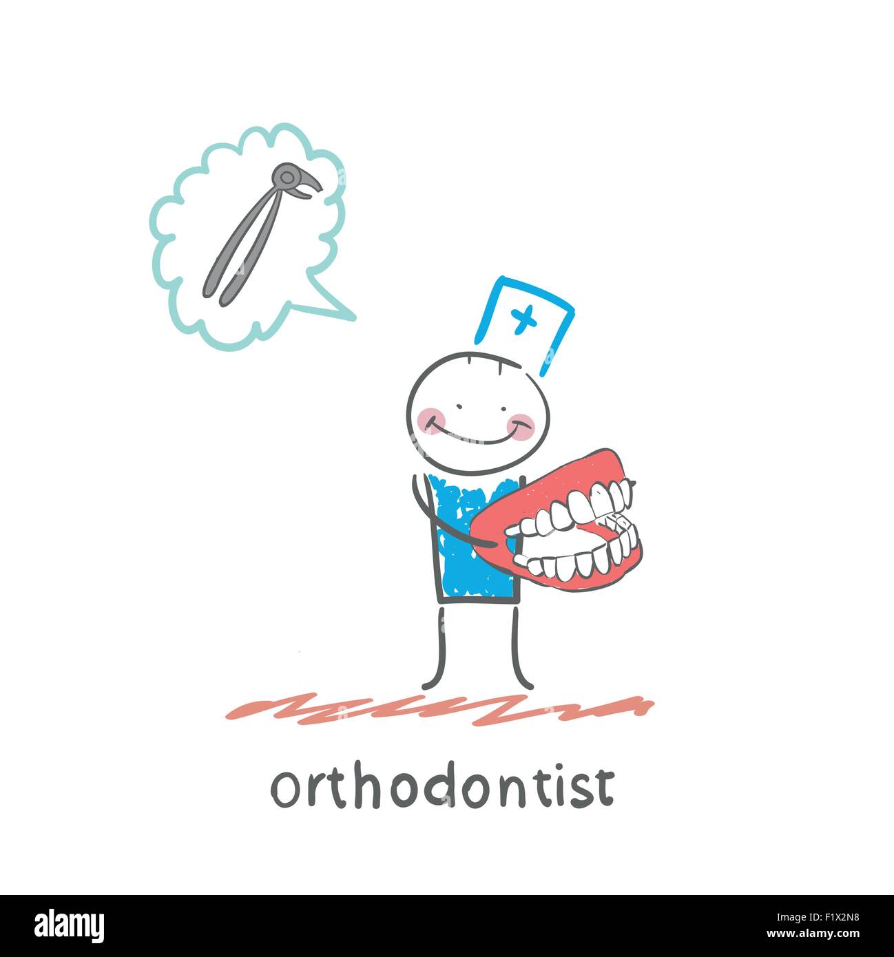orthodontist with the jaw in the hands of thinking about the tool for ...