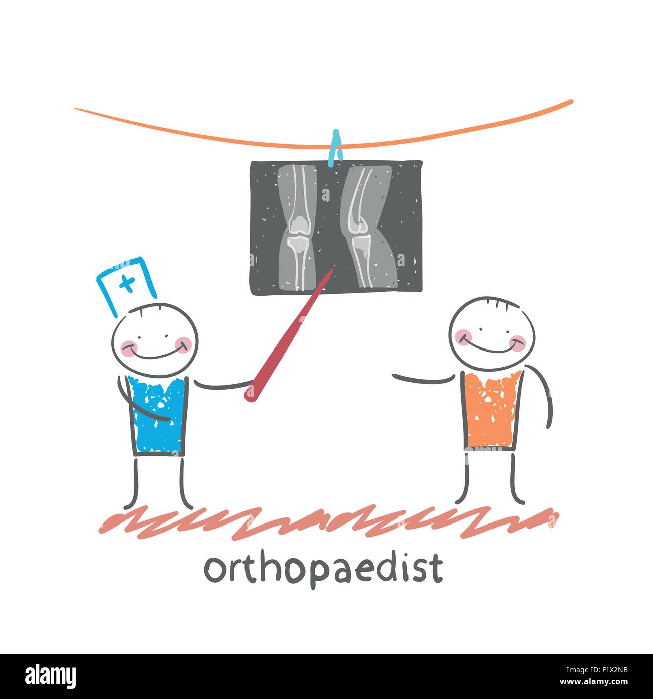 orthopaedist patient shows an X-ray. Fun cartoon style illustration ...